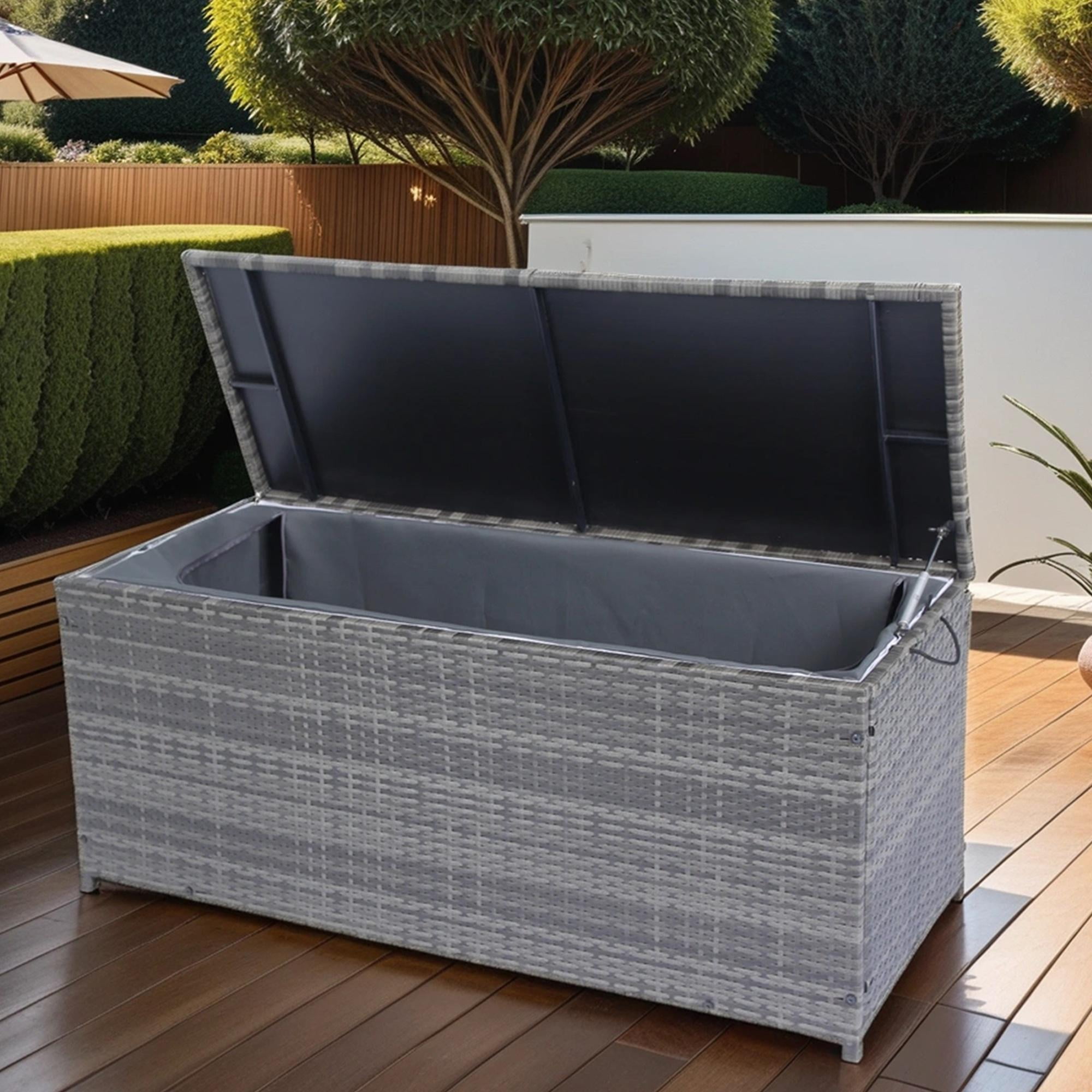 Seizeen 113Gal PE Rattan Deck Box, All-Weather Wicker Outdoor Storage ...