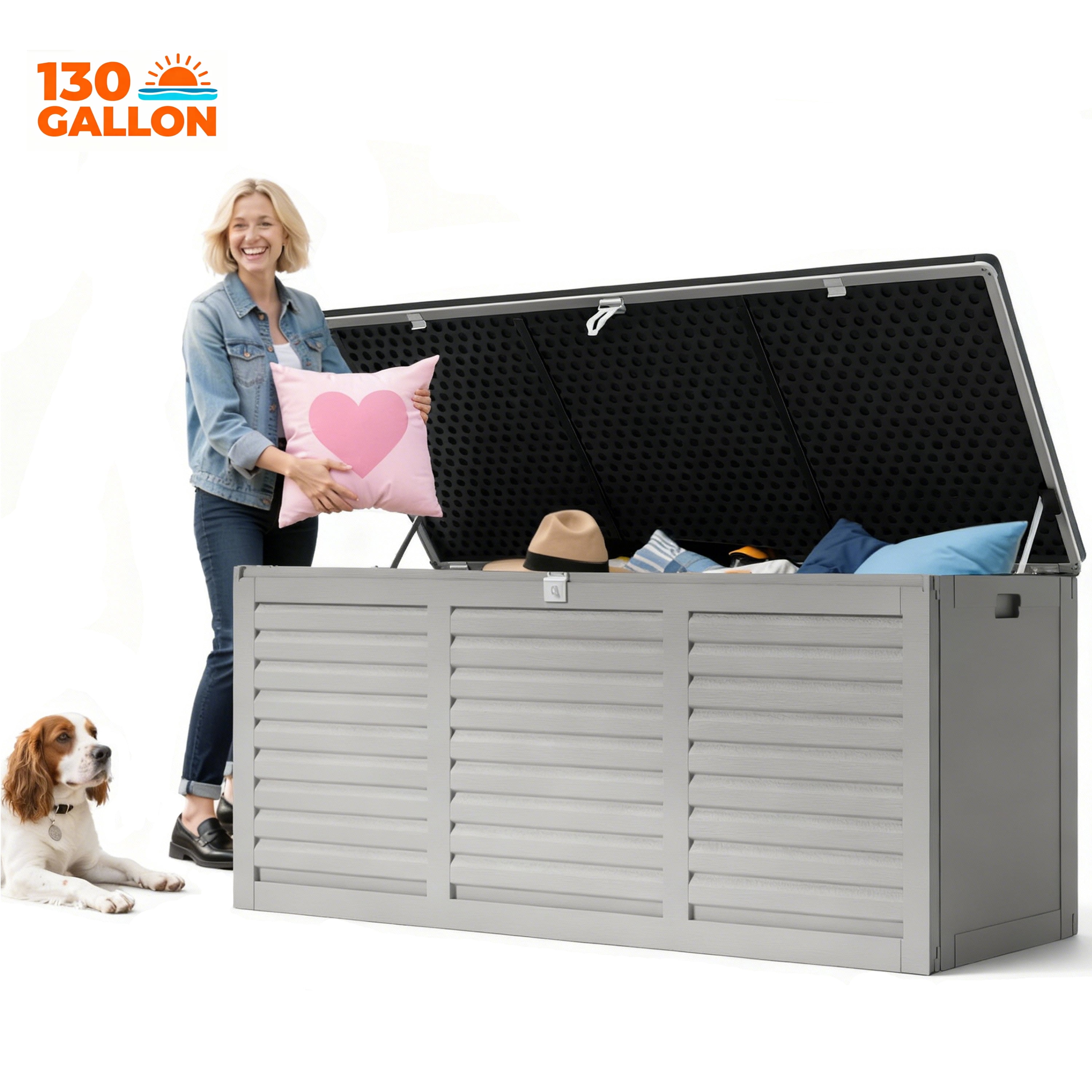 Seizeen Resin Deck Box, 130 Gal Outdoor Storage Box, Waterproof Large ...