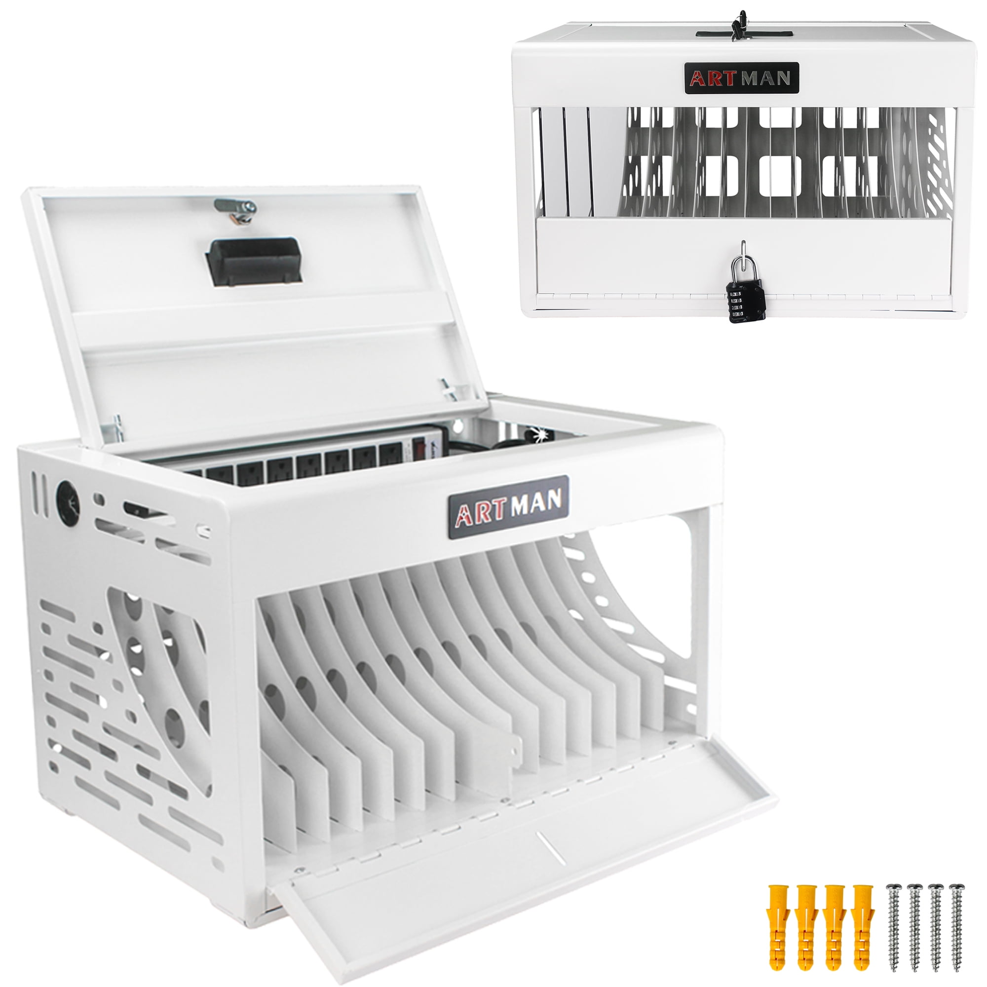 Seizeen 16-Device Charging Cart, Portable Metal Organizer, Lockable for ...