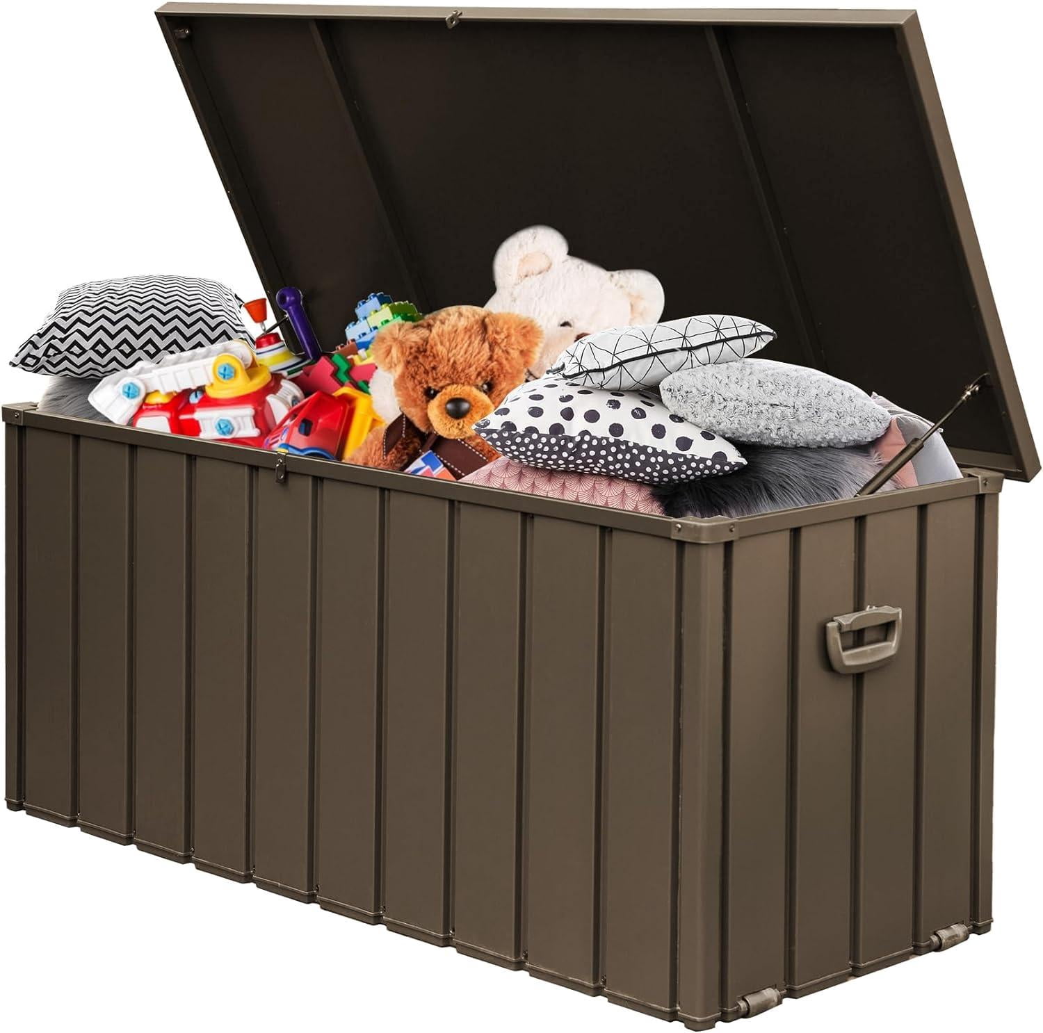 Seizeen 160 Gallon Outdoor Storage Box, Metal Deck Box on Wheels ...