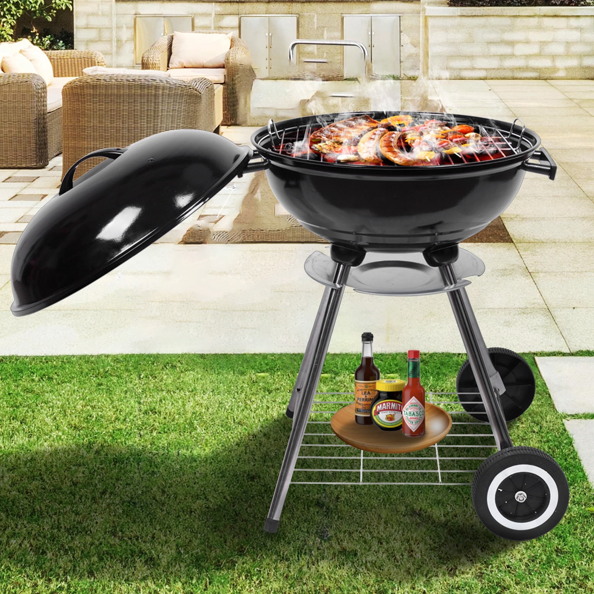 Seizeen 18" On Wheels Multifunctional Outdoor BBQ Charcoal Grill ...