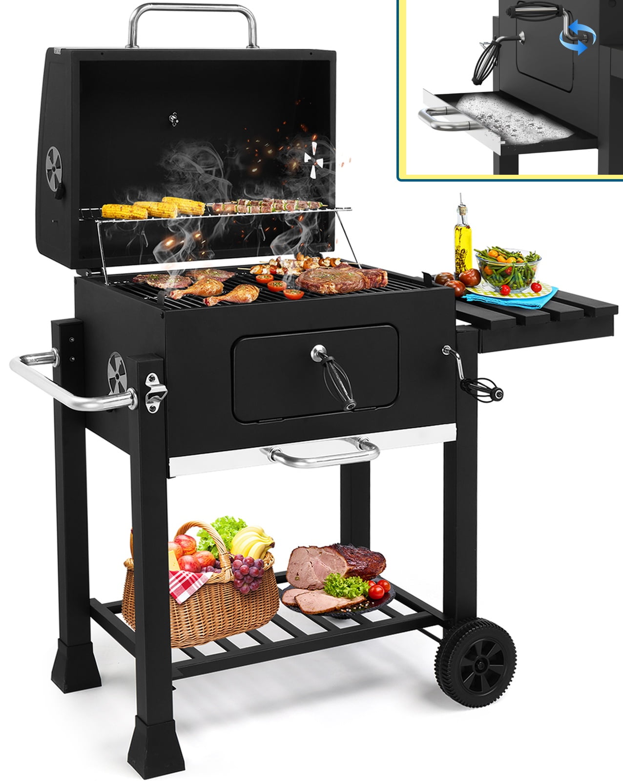 Seizeen Charcoal Grill, 42.5''H Portable BBQ Grill on Wheels, Heavy ...