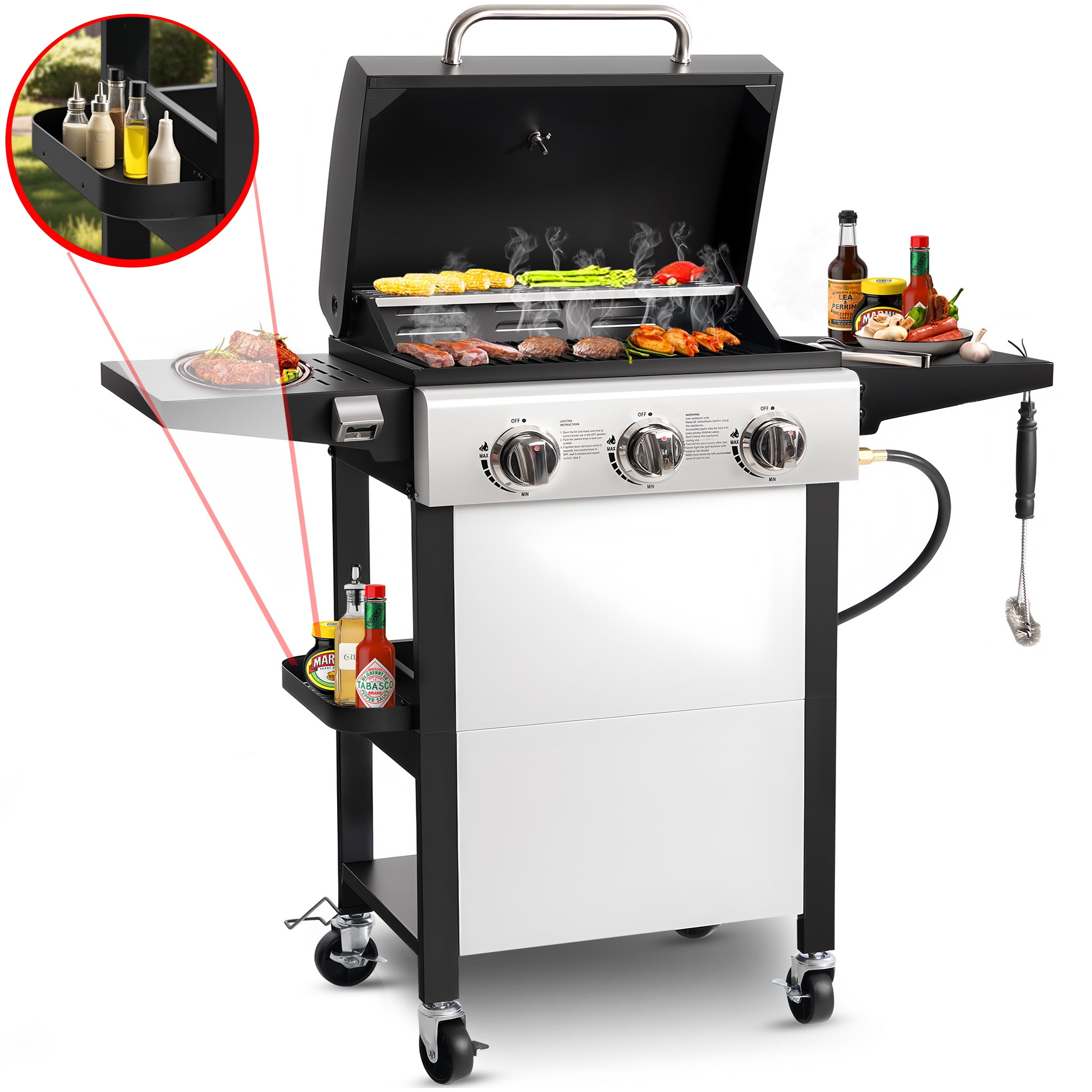 Seizeen 4-Burner Propane BBQ Grill, Outdoor 34,200BTU, Stainless Steel ...