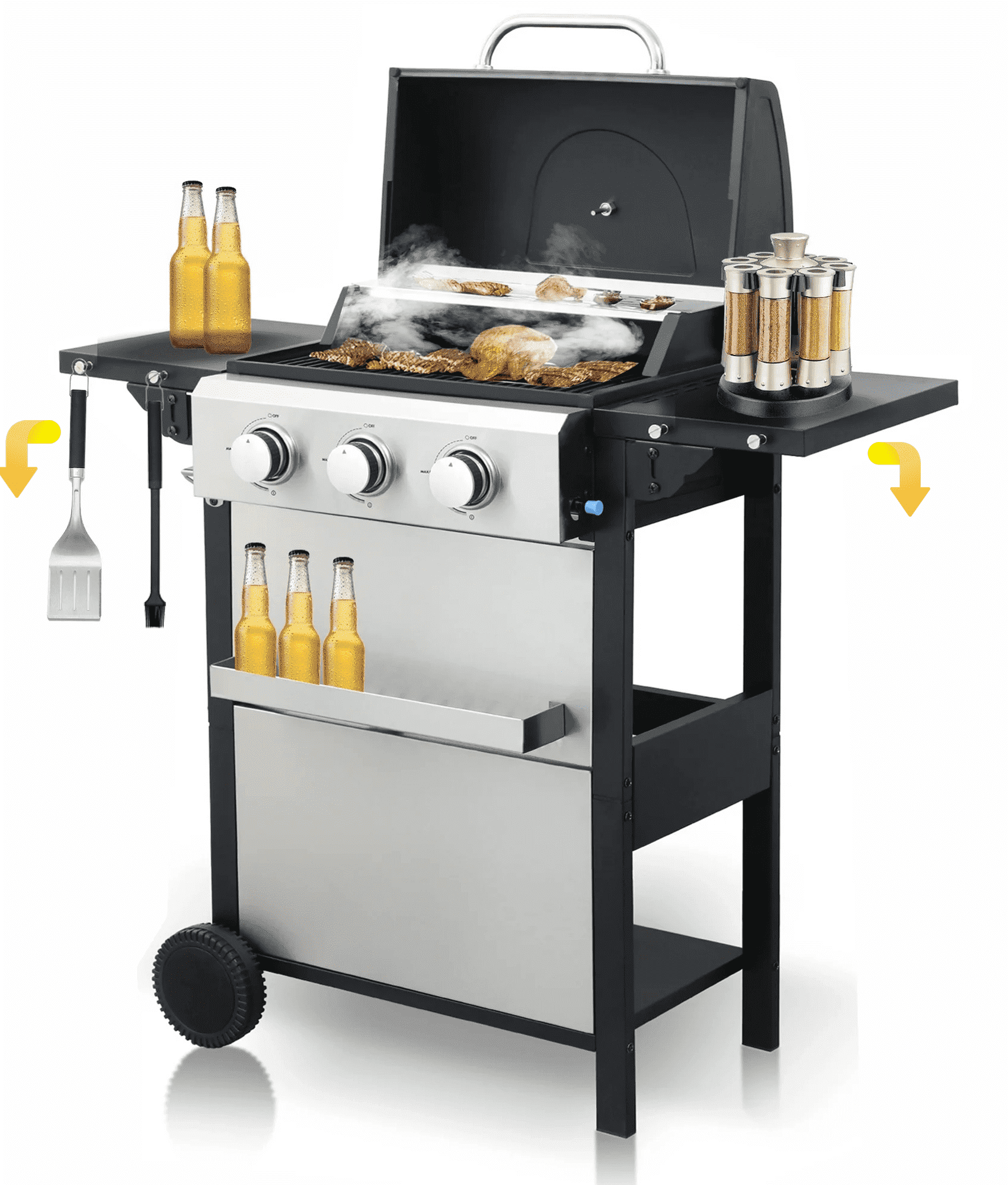 Seizeen Portable 3-Burner Propane BBQ Grill, 25650BTU, Outdoor Patio ...