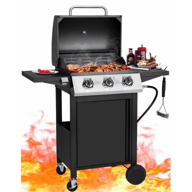 Seizeen 3-Burner Propane Grill w/Brush, 30,000BTU Outdoor Gas Grill w ...