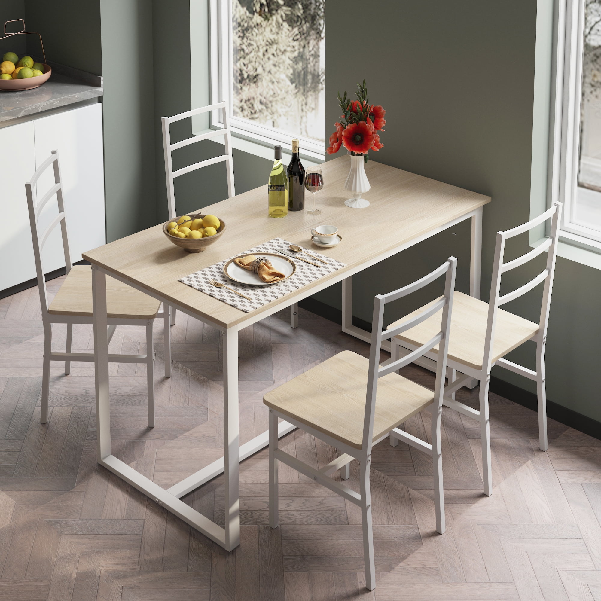 Seizeen 5 Piece Kitchen Table and Chairs, Modern Home Dining Room Table ...