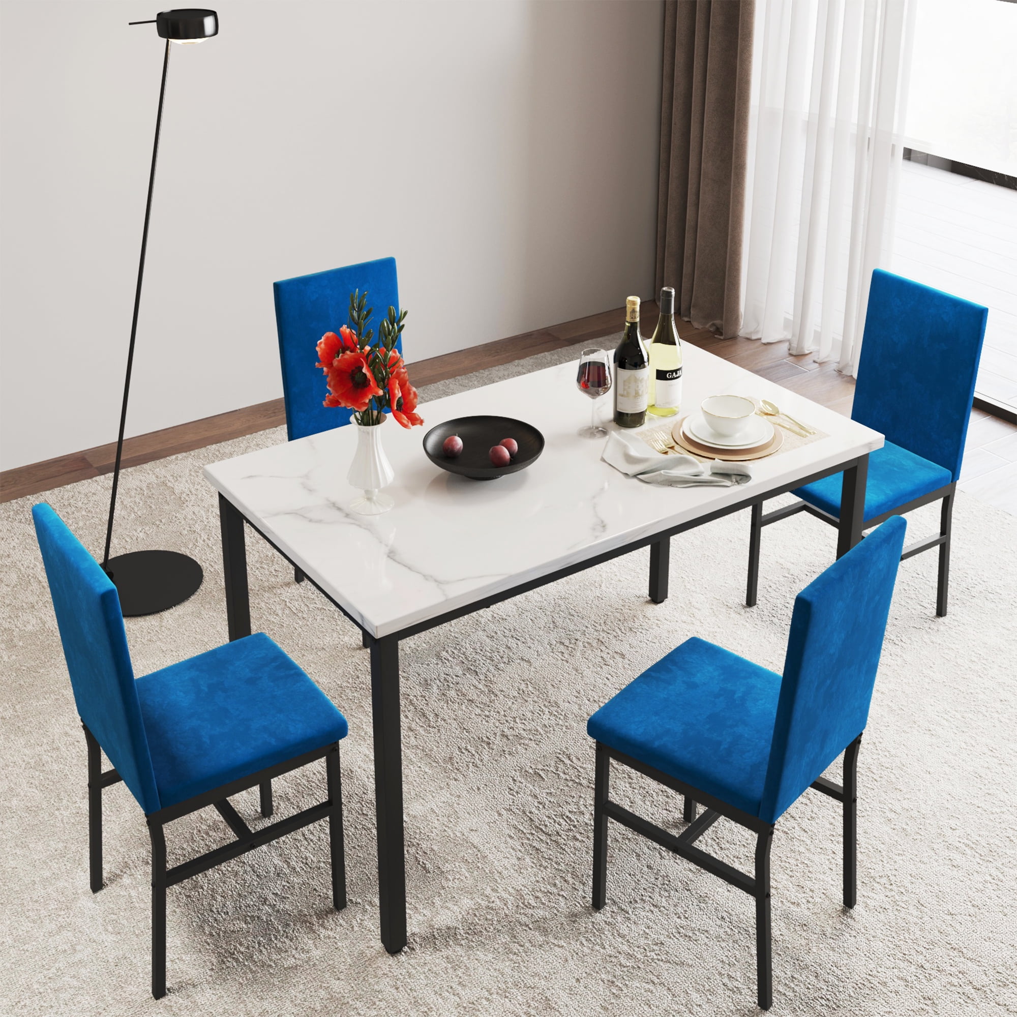 Seizeen 5 Piece Modern Dining Table Set, Blue - Walmart.com