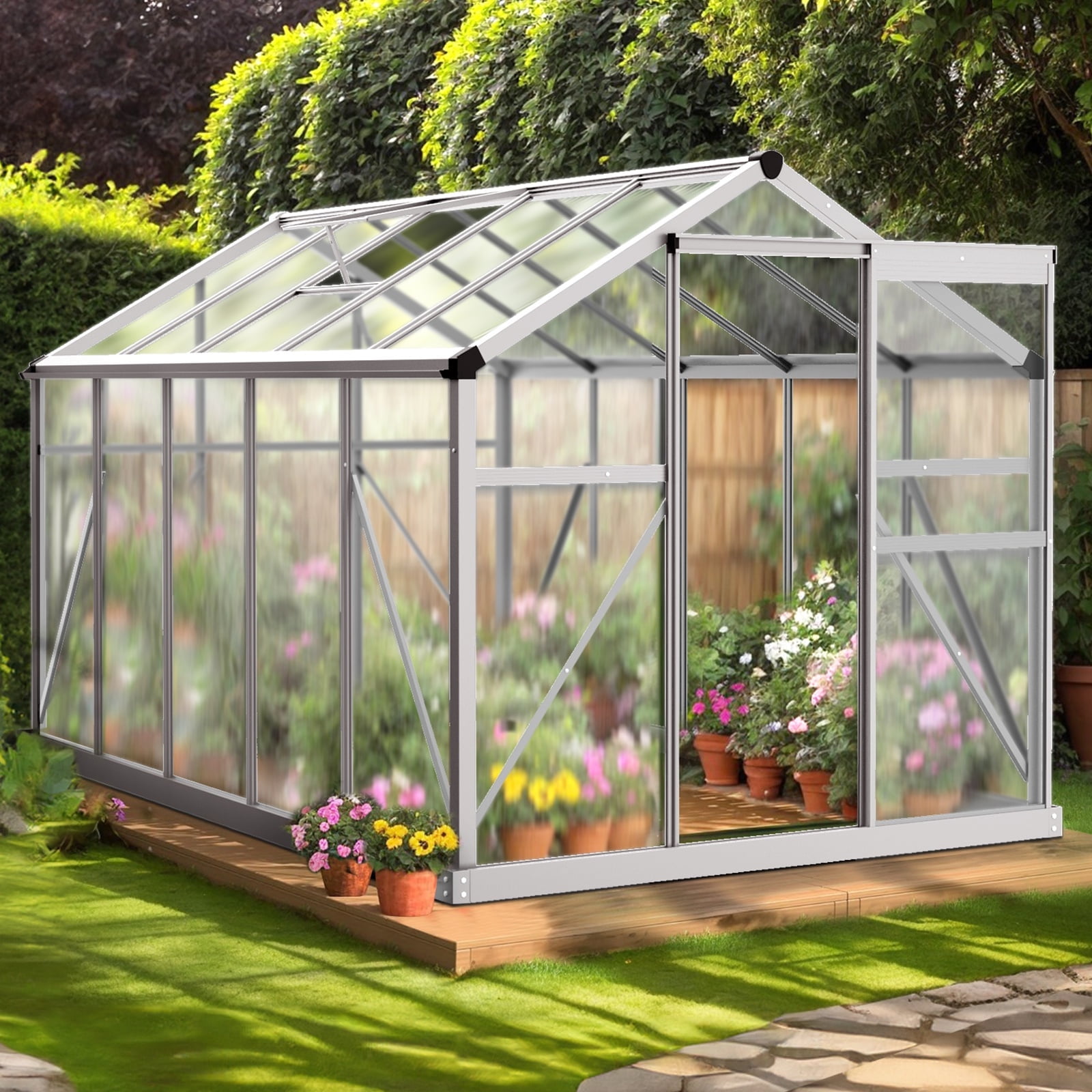 Seizeen 6x10FT Outdoor Greenhouse, Walk-in Green House Polycarbonate ...