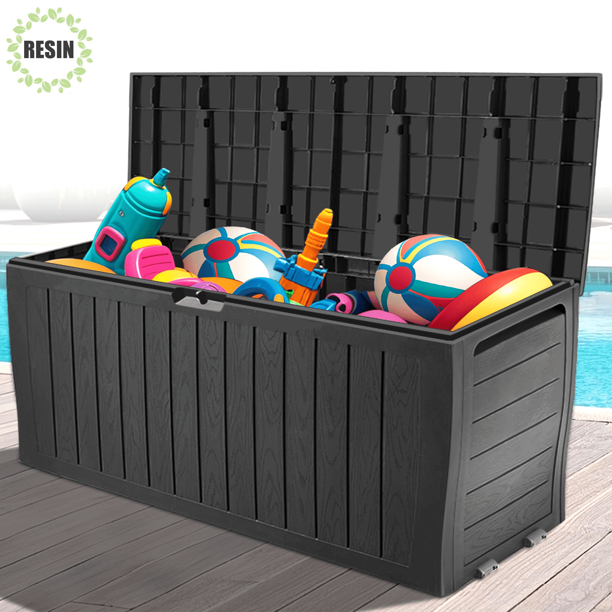 "Seizeen 75 Gallon Outdoor Resin Storage Box, Waterproof Deck Chest ...
