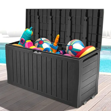 VEVOR 150 Gallon Outdoor Storage Box, Waterproof PE Tarp Deck Box, Lawn ...