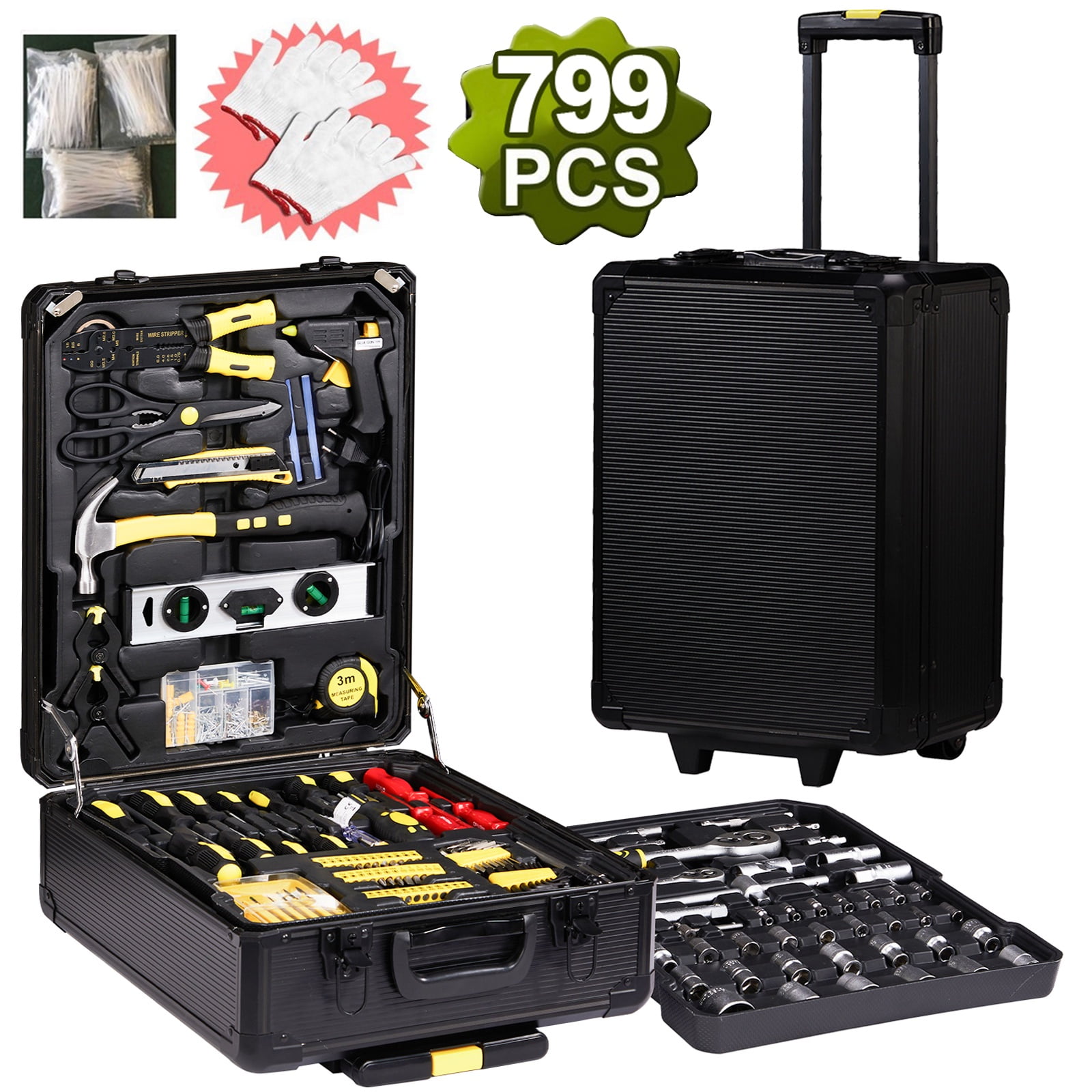 Seizeen 799pcs Professional Mechanics Tool Set with Mobile Toolbox ...
