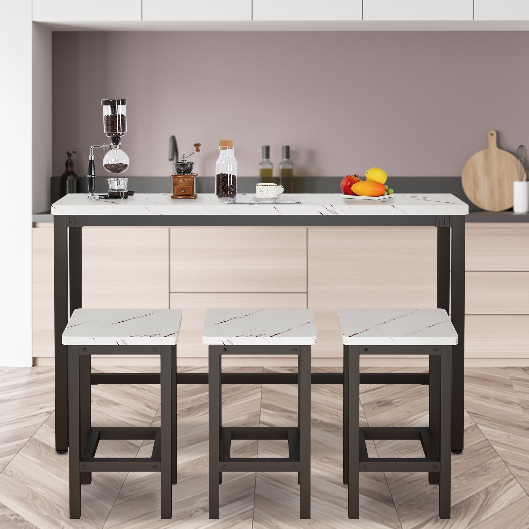 Seizeen Bar Table Set of 4, Modern Counter Height Dining Table & 3 ...