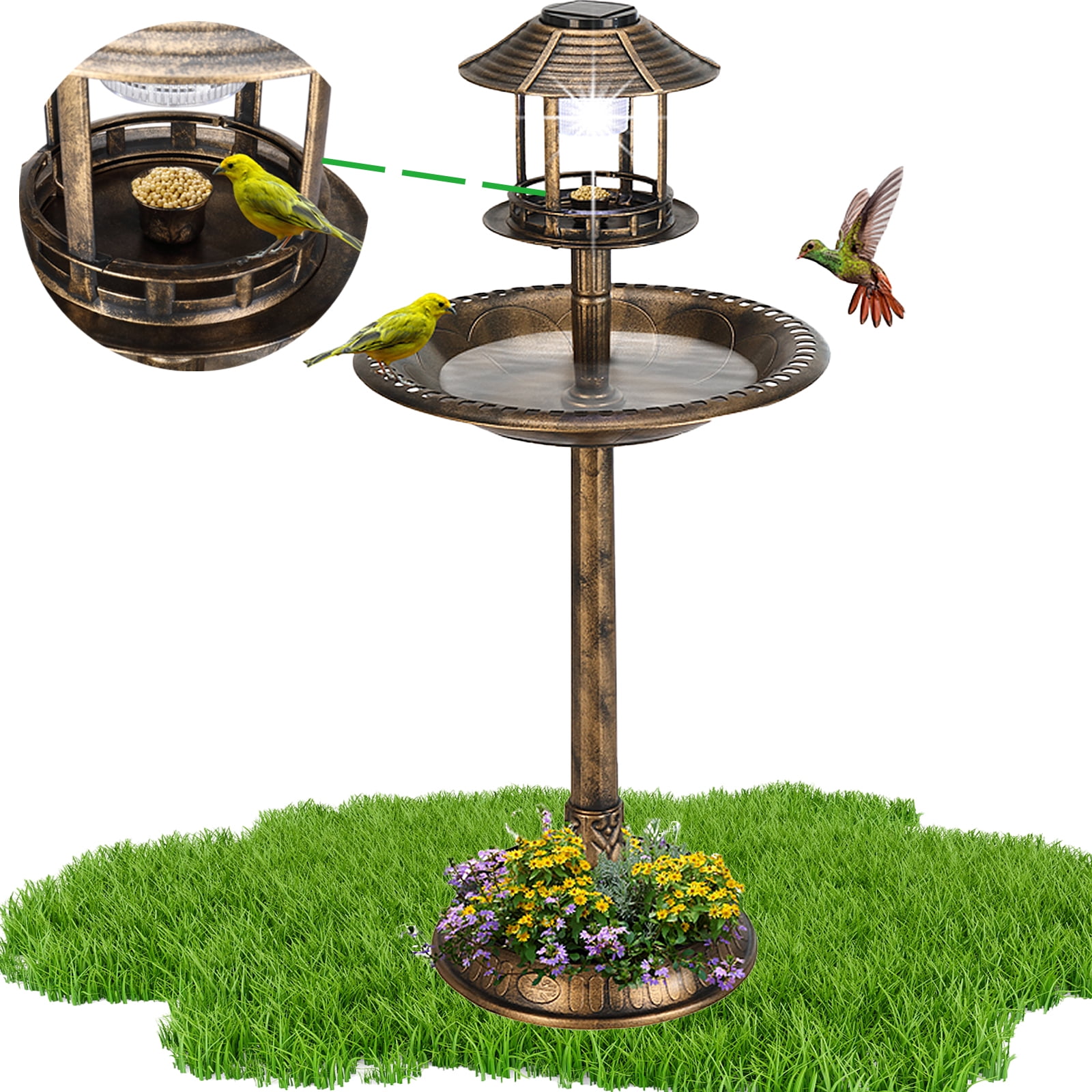 Seizeen 42''H Decorative Bird Bath Outdoors w/ Feeder, Solar Light ...