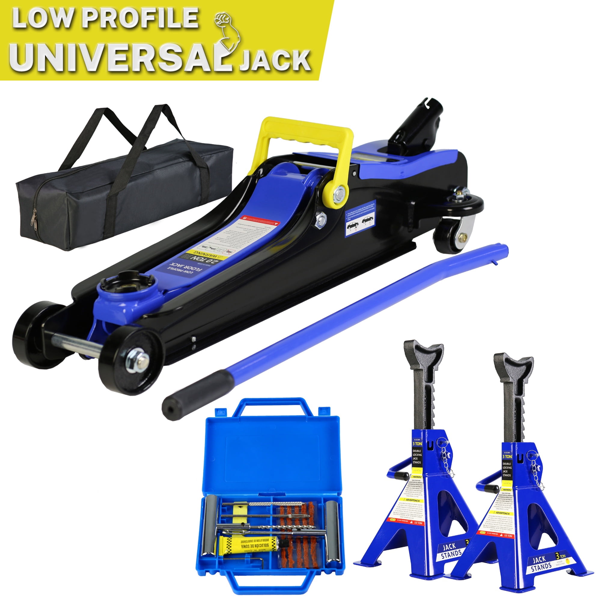 Seizeen Car Jack Set, 2 Ton Low Profile Floor Jack, Two 3T Jack Stand ...