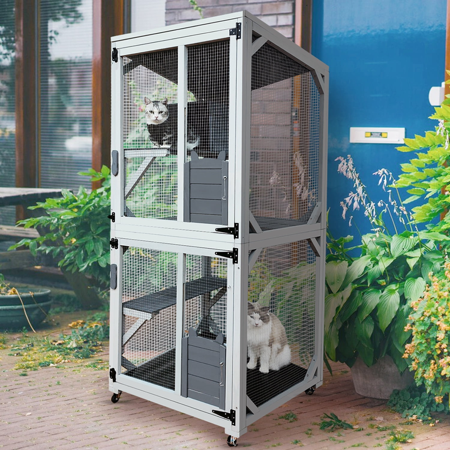 Seizeen Outdoor Cat Enclosure, Wooden House, Waterproof, Resting Box ...