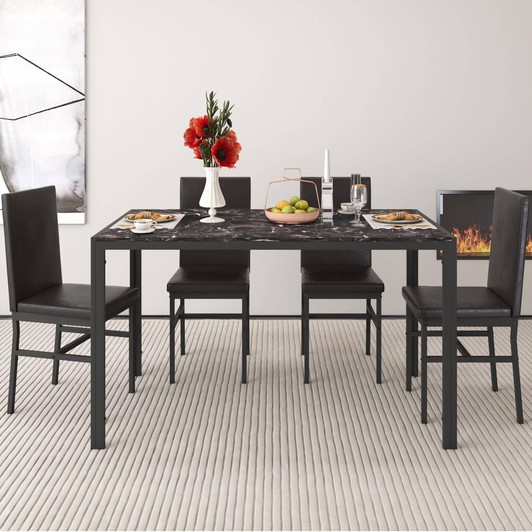 Seizeen Dining Room Set for 4, 5 Pieces Metal Table Chair Set with ...