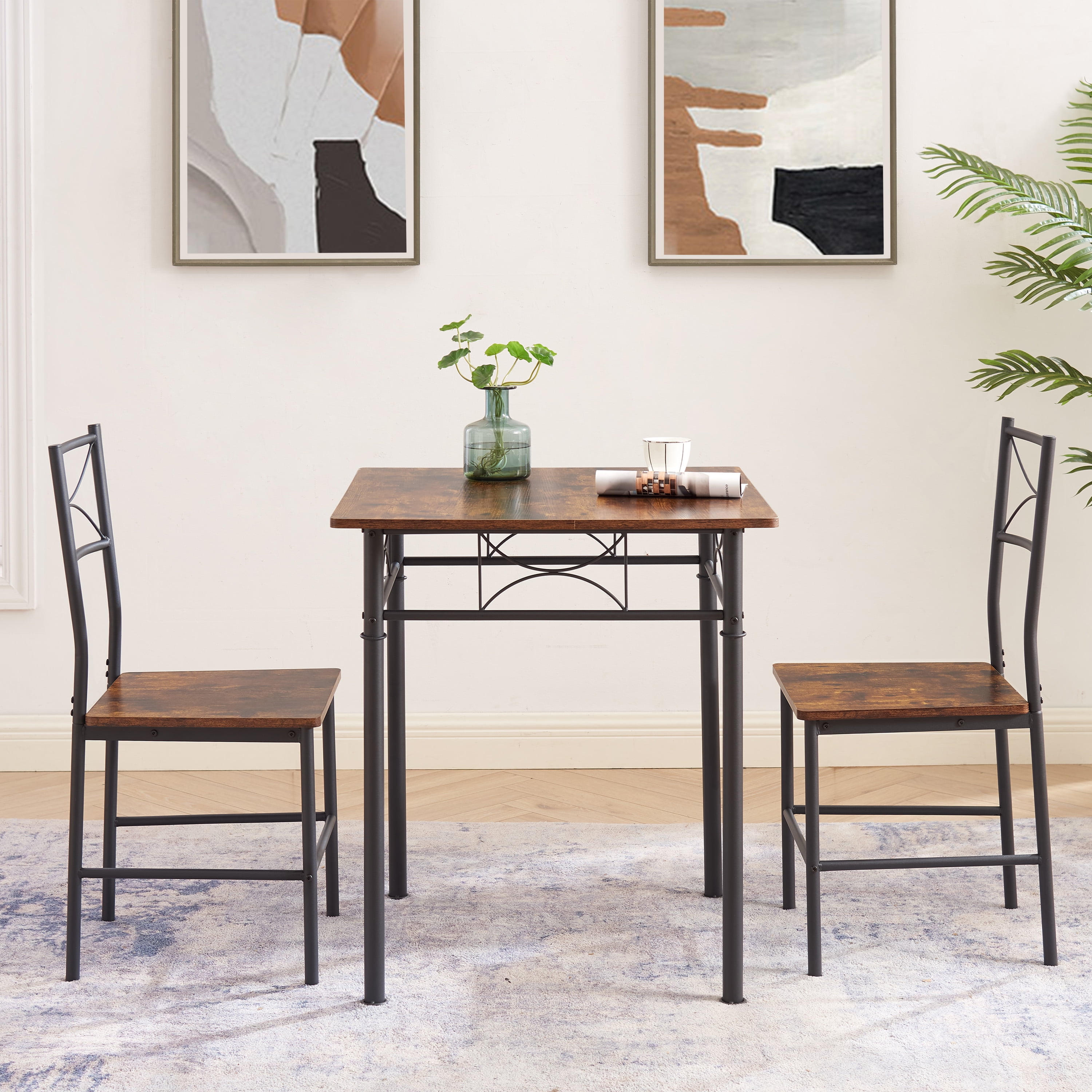 Seizeen Dining Table Set, Modern Metal Breakfast Table Set for 2, 3 ...