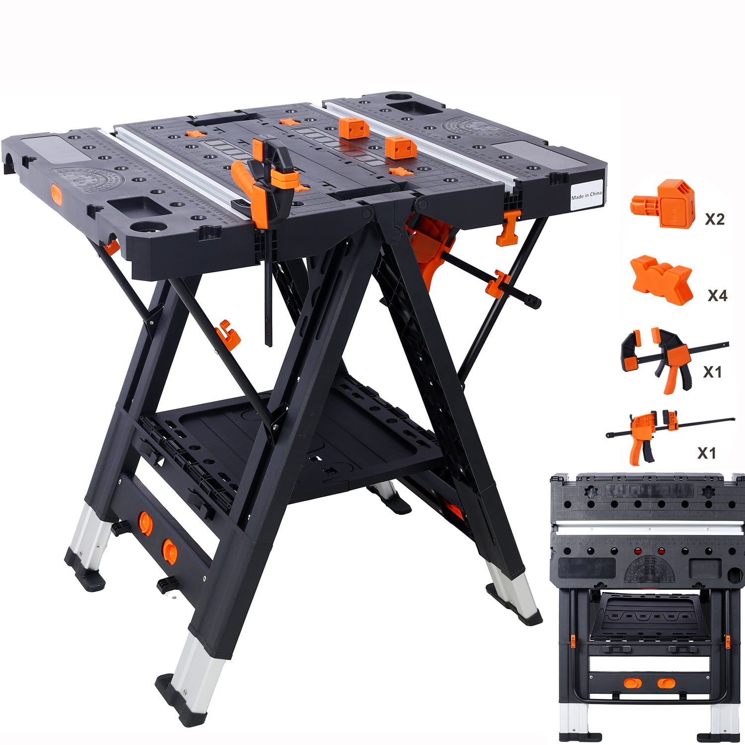 Seizeen Folding Workbench Kit, Portable 2-IN-1 Sawhorse Workbench ...