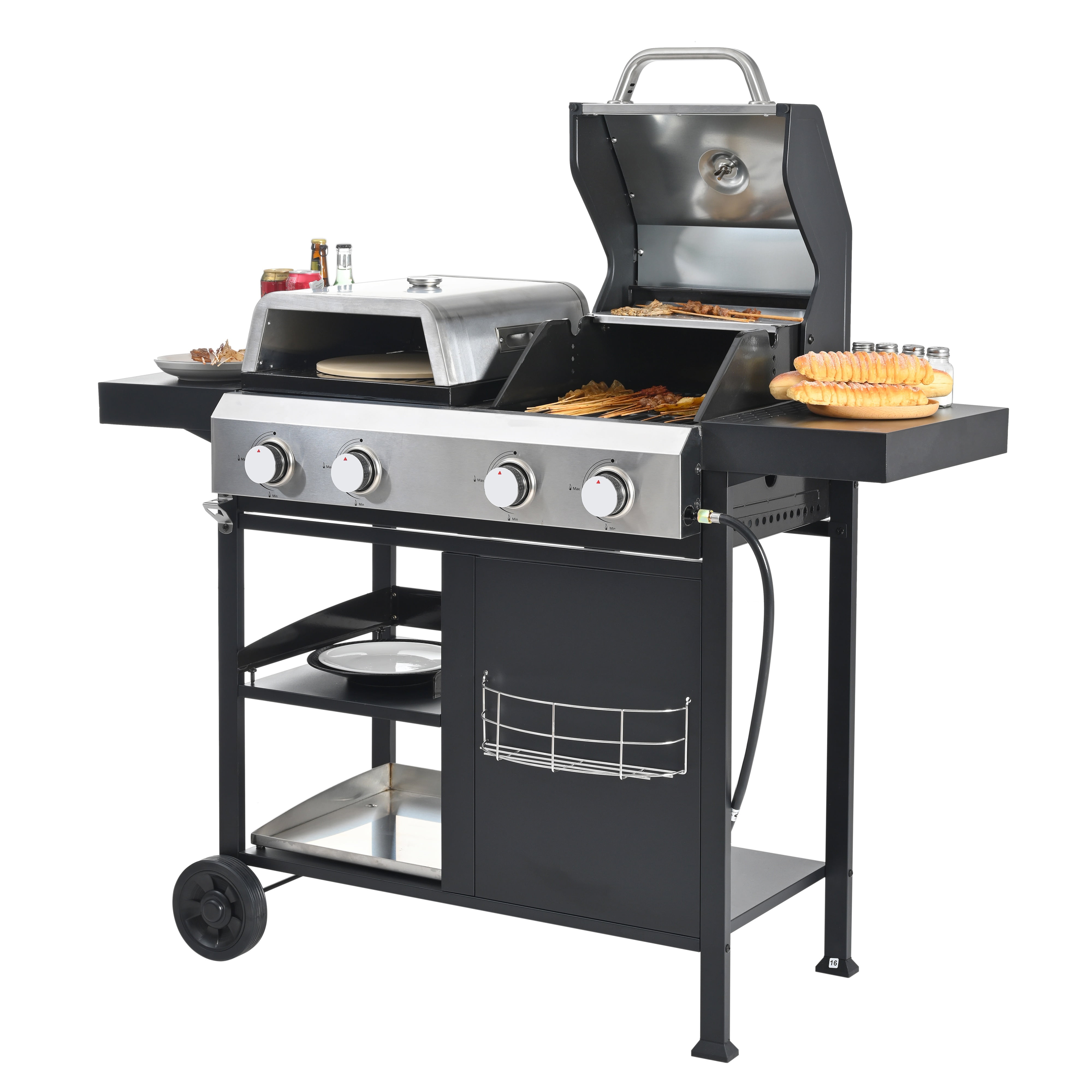 Seizeen Gas Grill with Side Burner, 47770BTU 4-Burner Propane Grill, Outdoor Barbecue Grill with ...