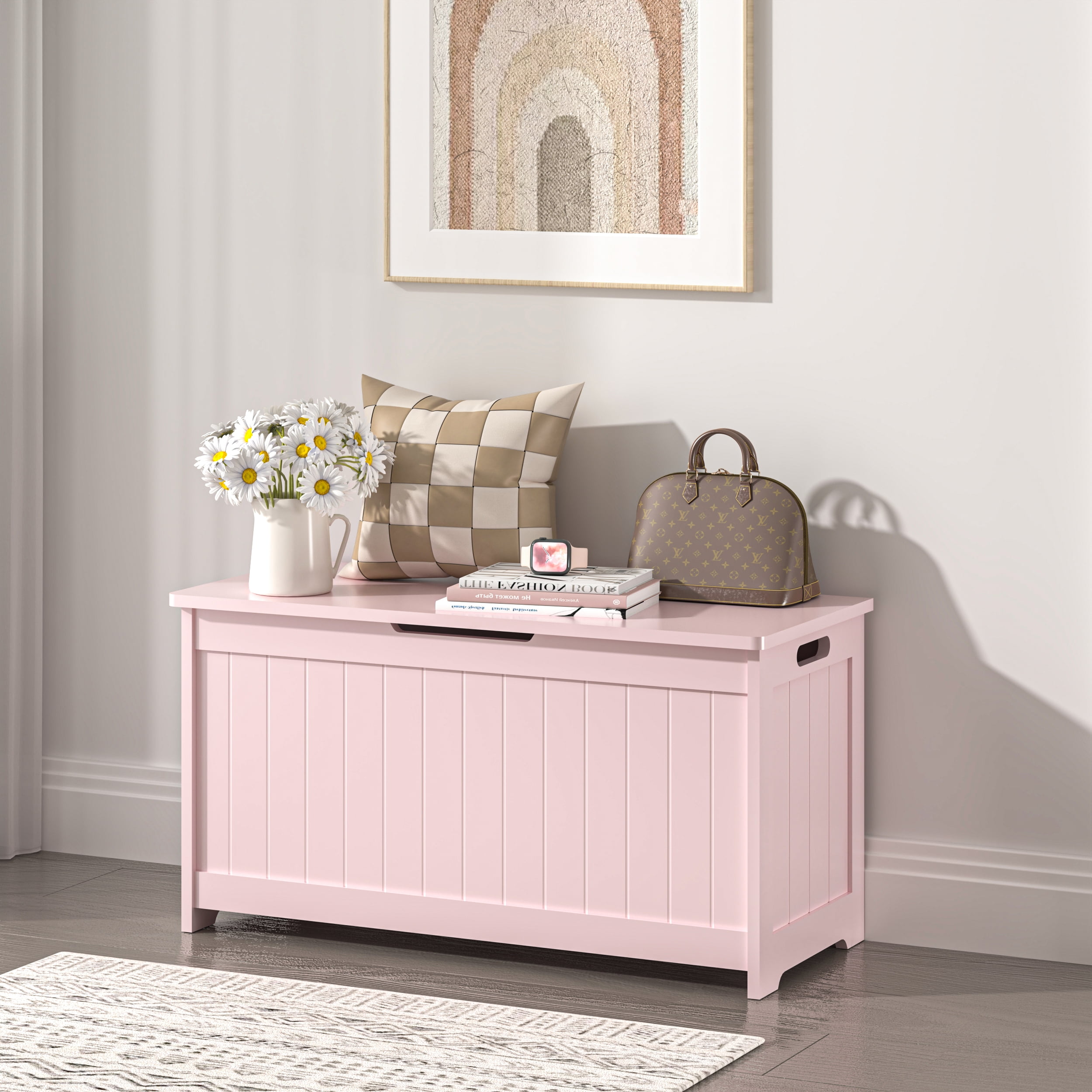 Seizeen Kids Toy Box, Dark Brown Wooden Toy Chest Organizer with Safety ...