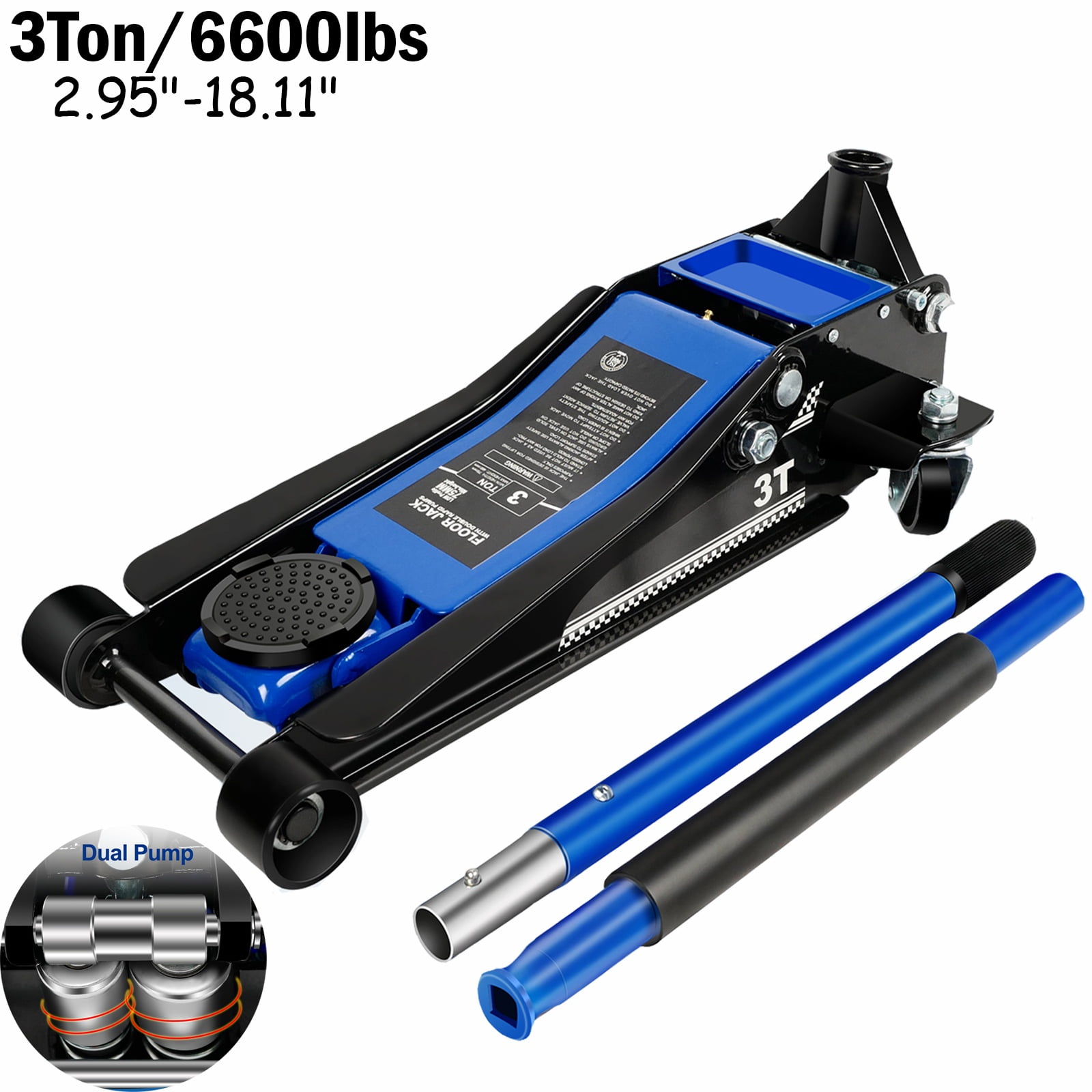 Seizeen Low Profile Floor Jack, 3 Ton(6600 lbs) Trolley Jack Dual Lift ...