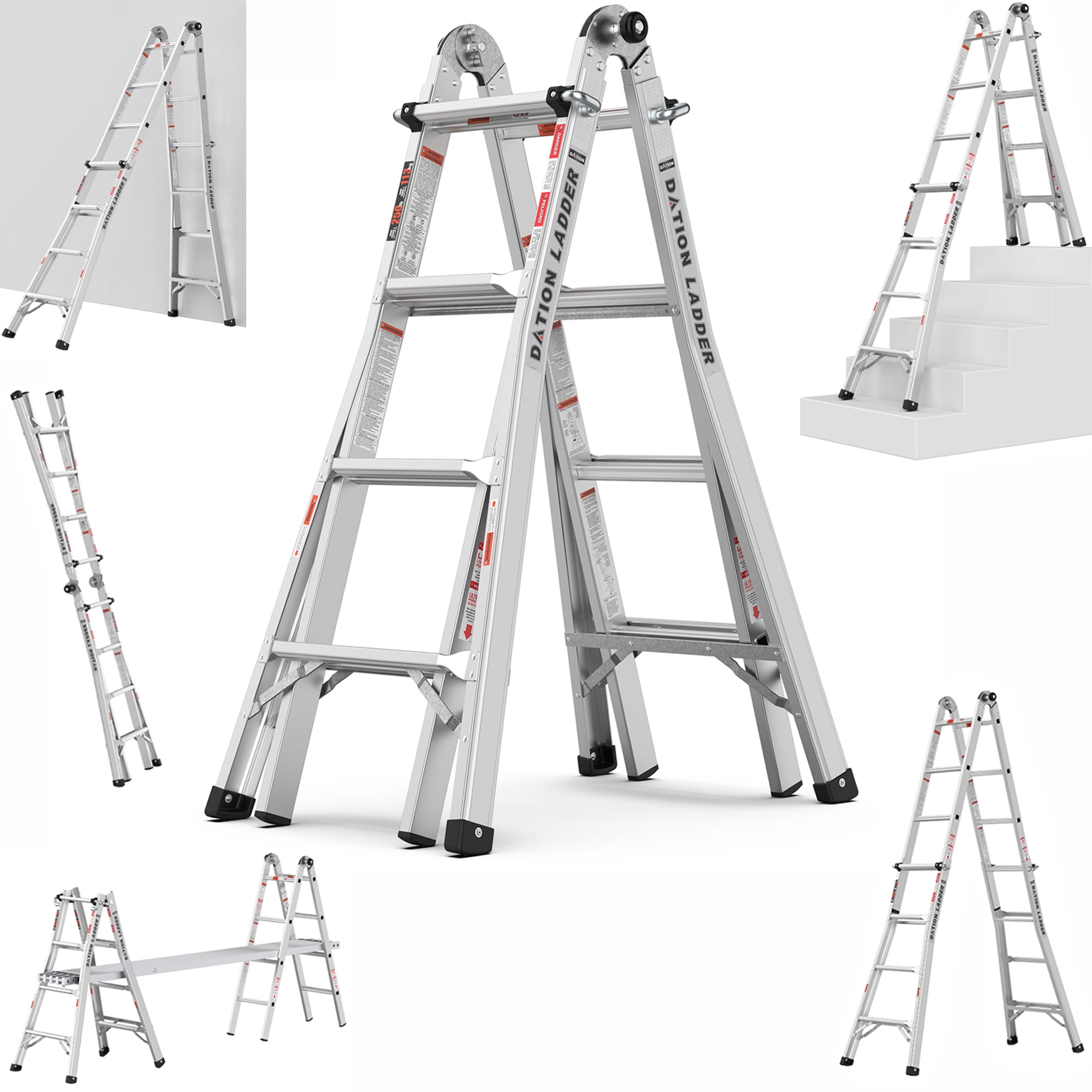 Seizeen Multipurpose Ladder, A-type Step Ladder 17ft Extension, 5-IN-1 ...