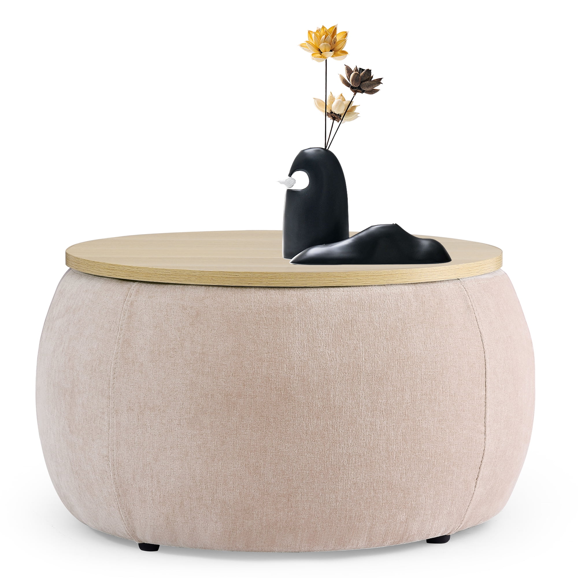 Seizeen Ottoman with Storage, 2-IN-1 Round Ottoman & Side Table for ...