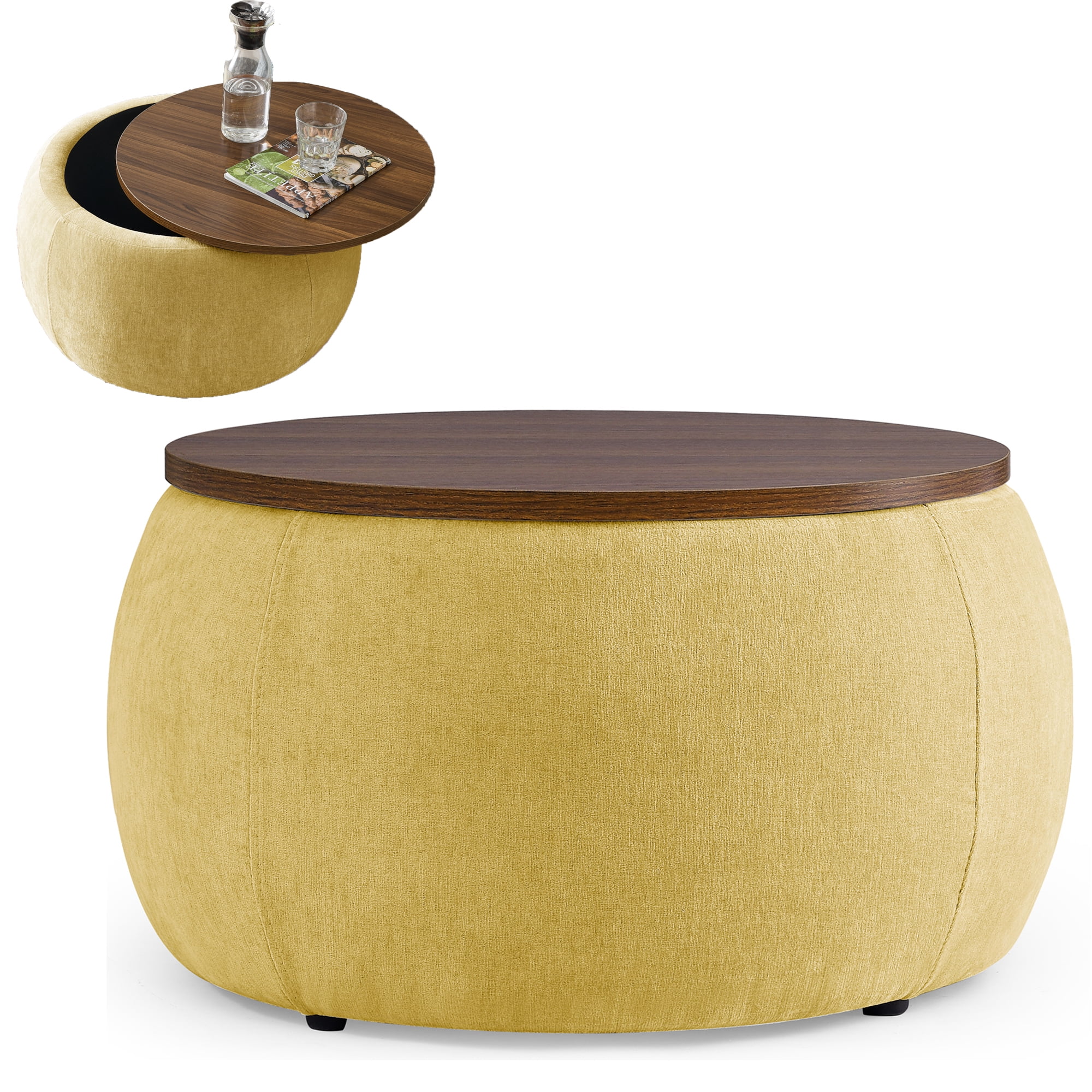 Seizeen Ottoman with Storage, 2-IN-1 Round Ottoman & Side Table for ...