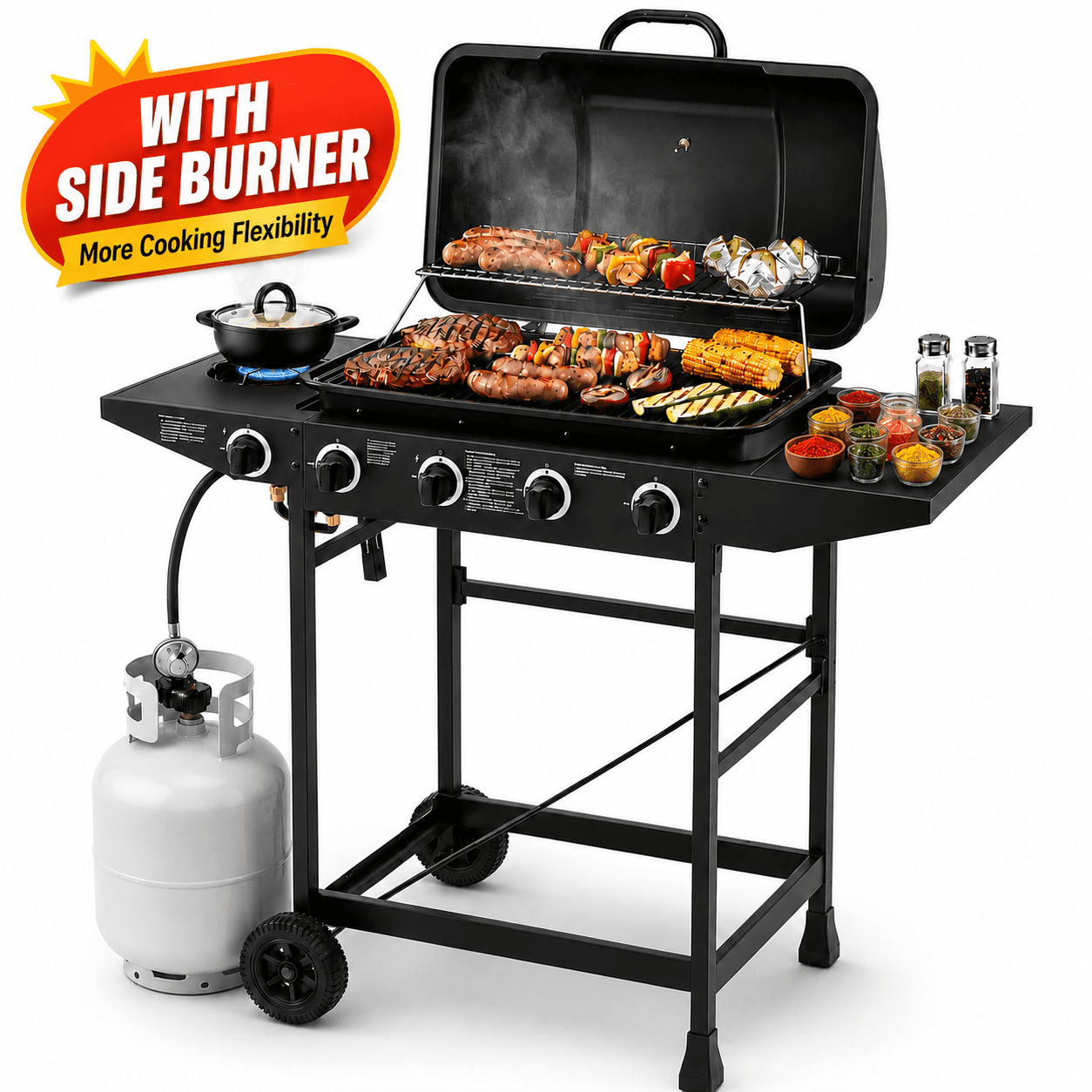 Seizeen Propane Gas Grill, 3 Burners, Outdoor Camping, 430 Stainless ...