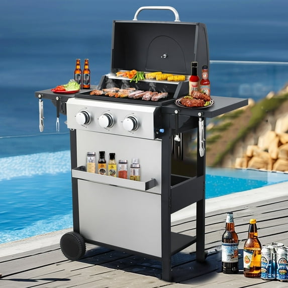 Seizeen Propane Gas Grill, 3 Burners, Outdoor Camping, 430 Stainless ...