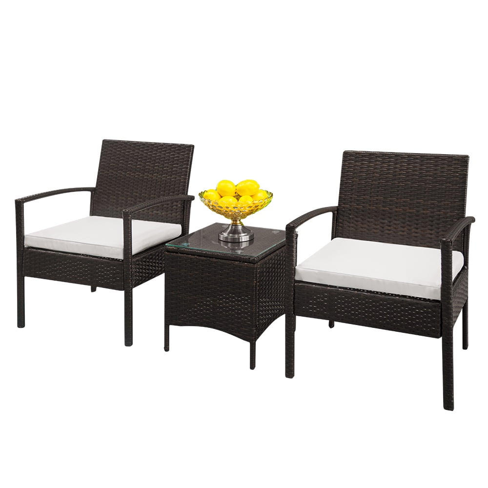 Seizeen 3 PCS Rattan Patio Set, Outdoor Conversation Set W/2 Arm Chairs ...