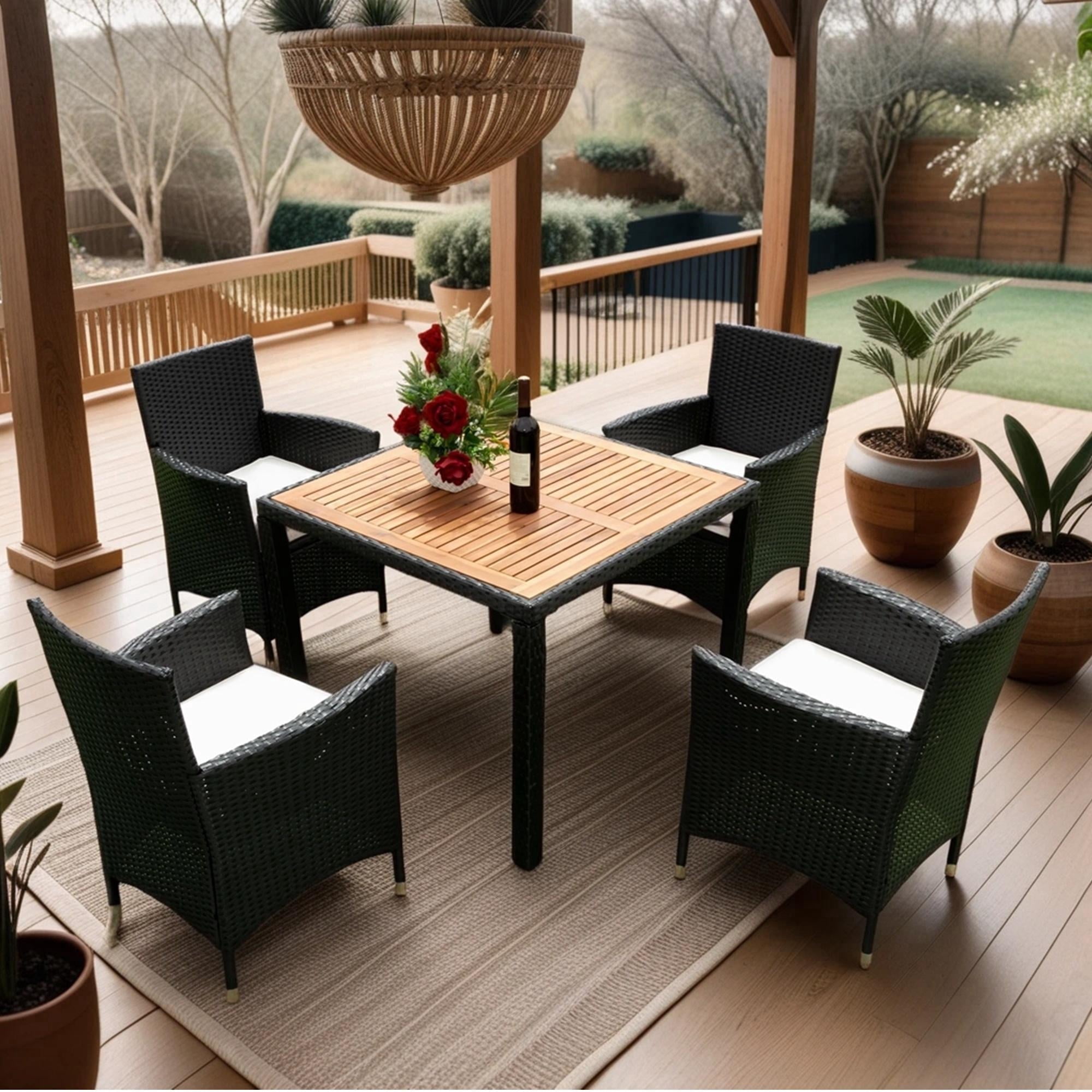 Seizeen Outdoor Dining Table Set 5 Pieces, Patio Rattan Dining Table ...