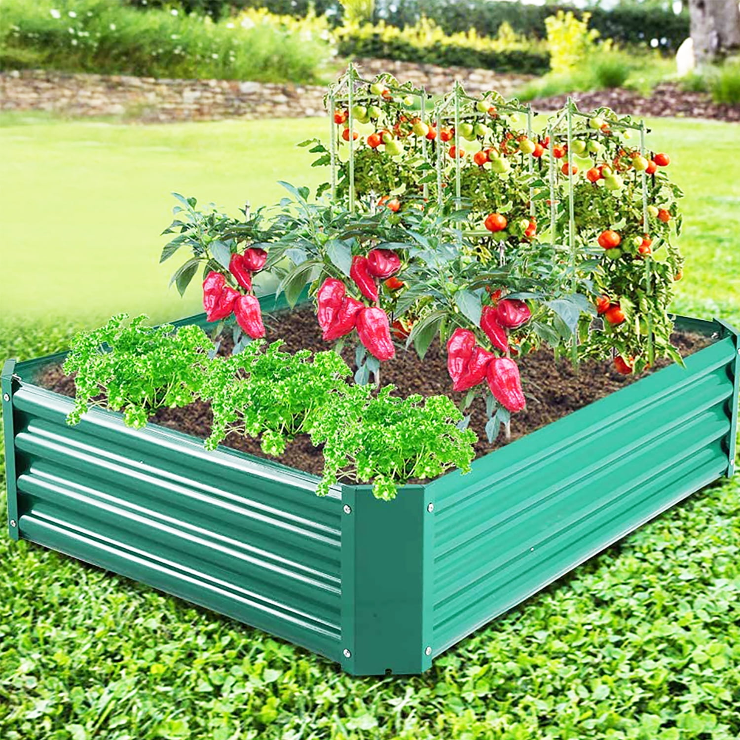 Seizeen Outdoor Planter Box, Green Galvanized Raised Garden Bed, Patio ...