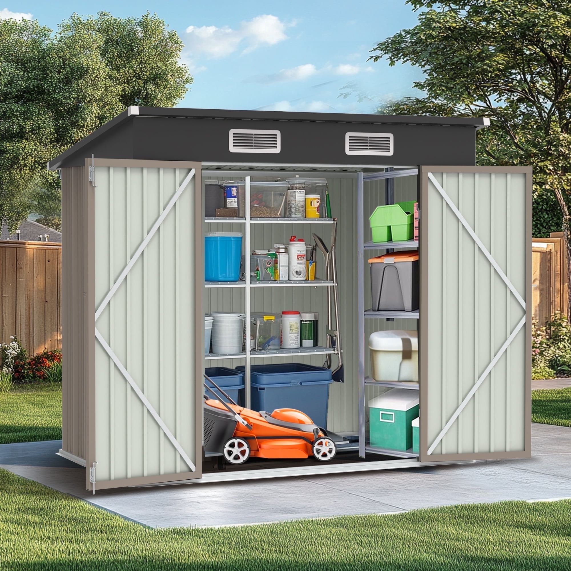 Seizeen Backyard Lawn Storage Shed, 5x3 ft, Galvanized Metal ...