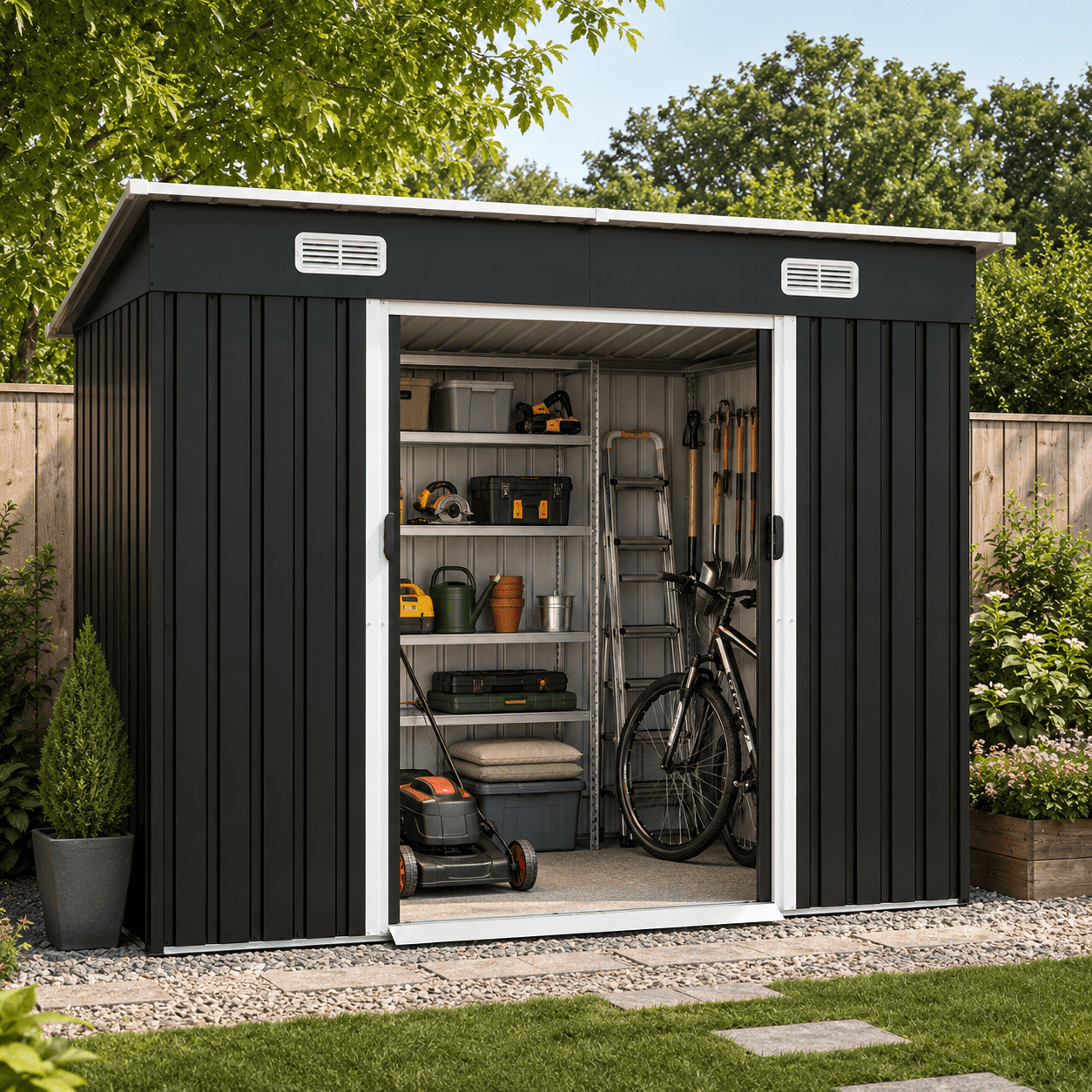 Seizeen Backyard Lawn Storage Shed, 5x3 ft, Galvanized Metal ...