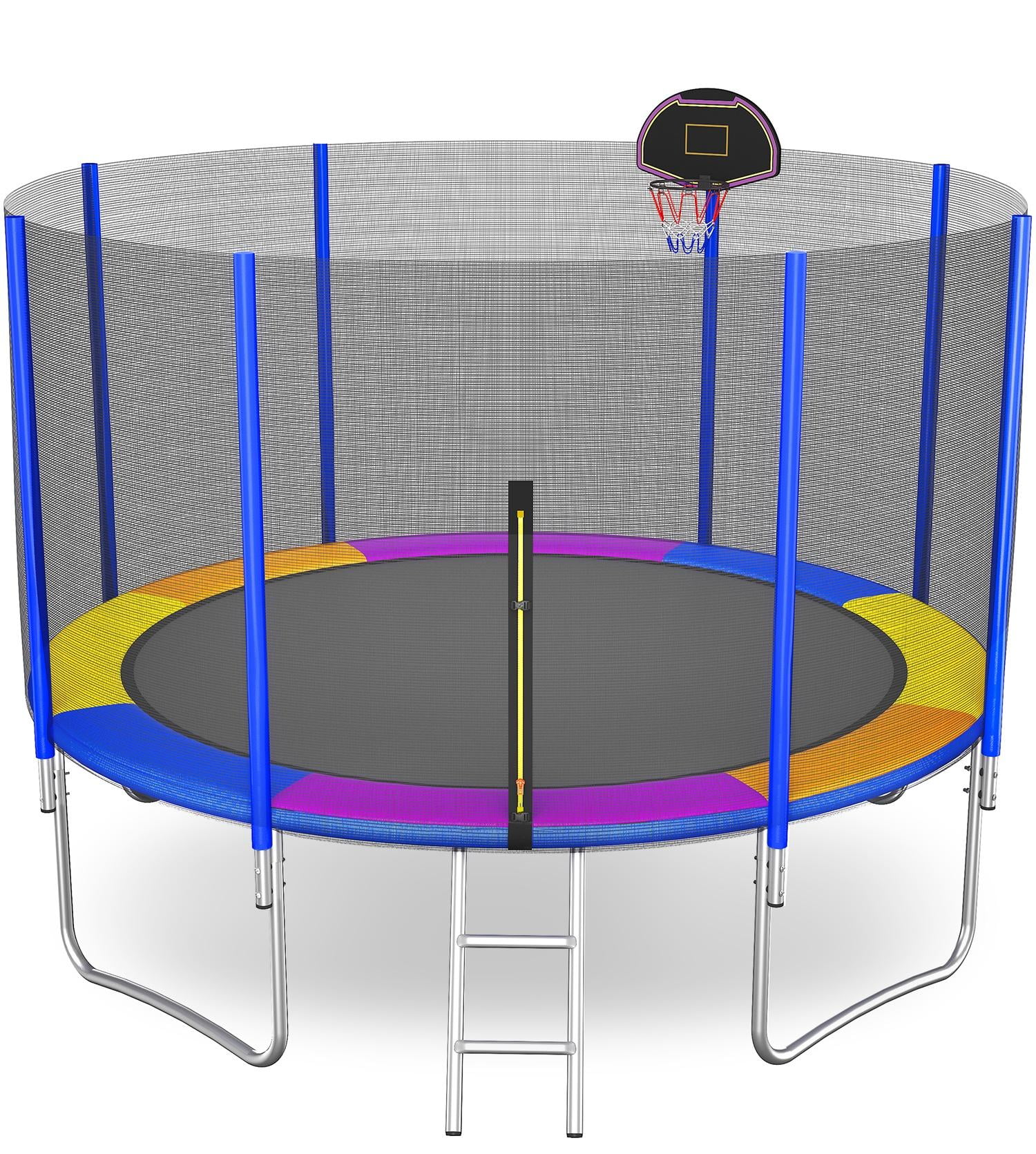 Seizeen Outdoor Trampoline for Kids, 12FT Round Trampoline W/ Enclosure ...
