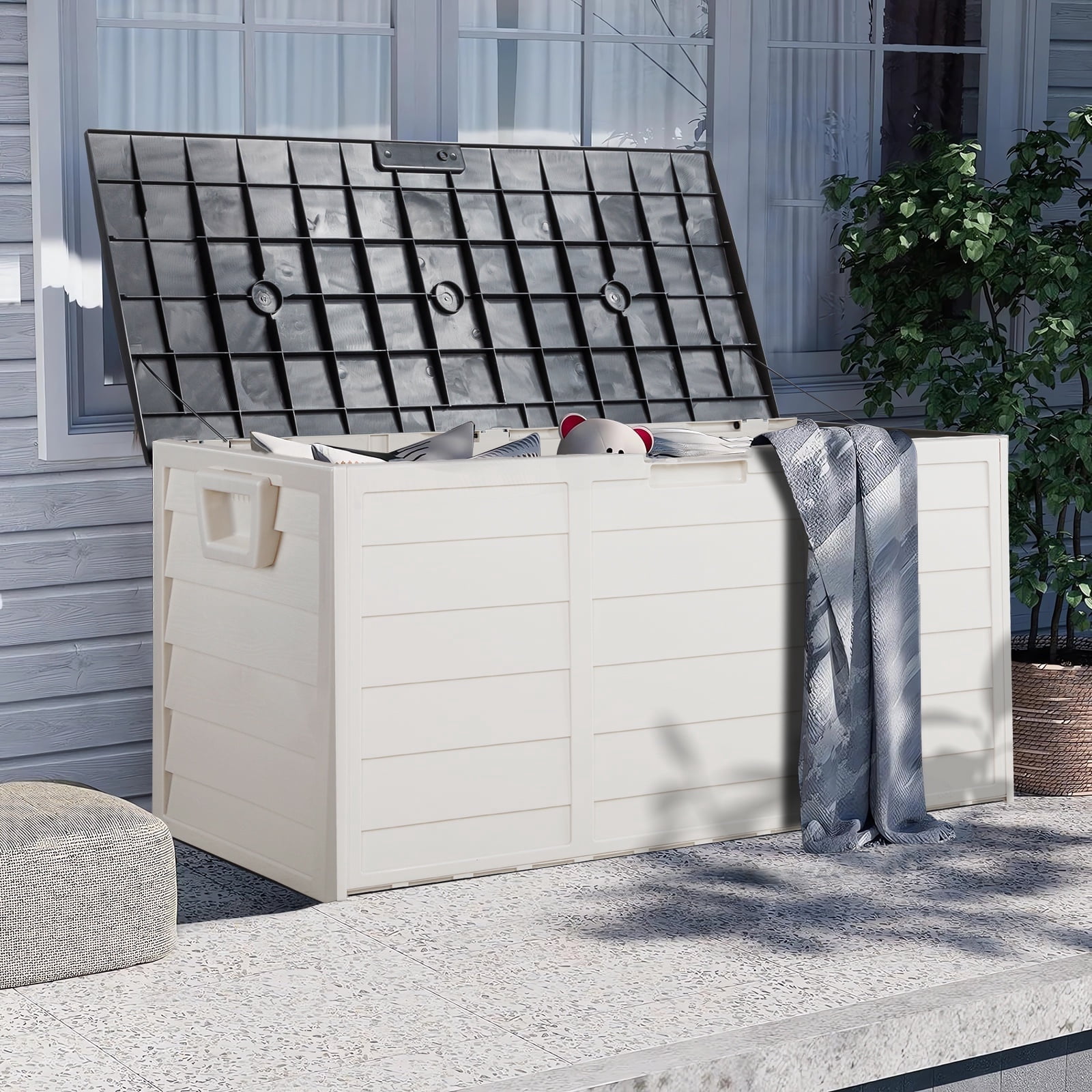 Seizeen 75 Gallon Outdoor Storage Box with Wheels, Waterproof Patio ...