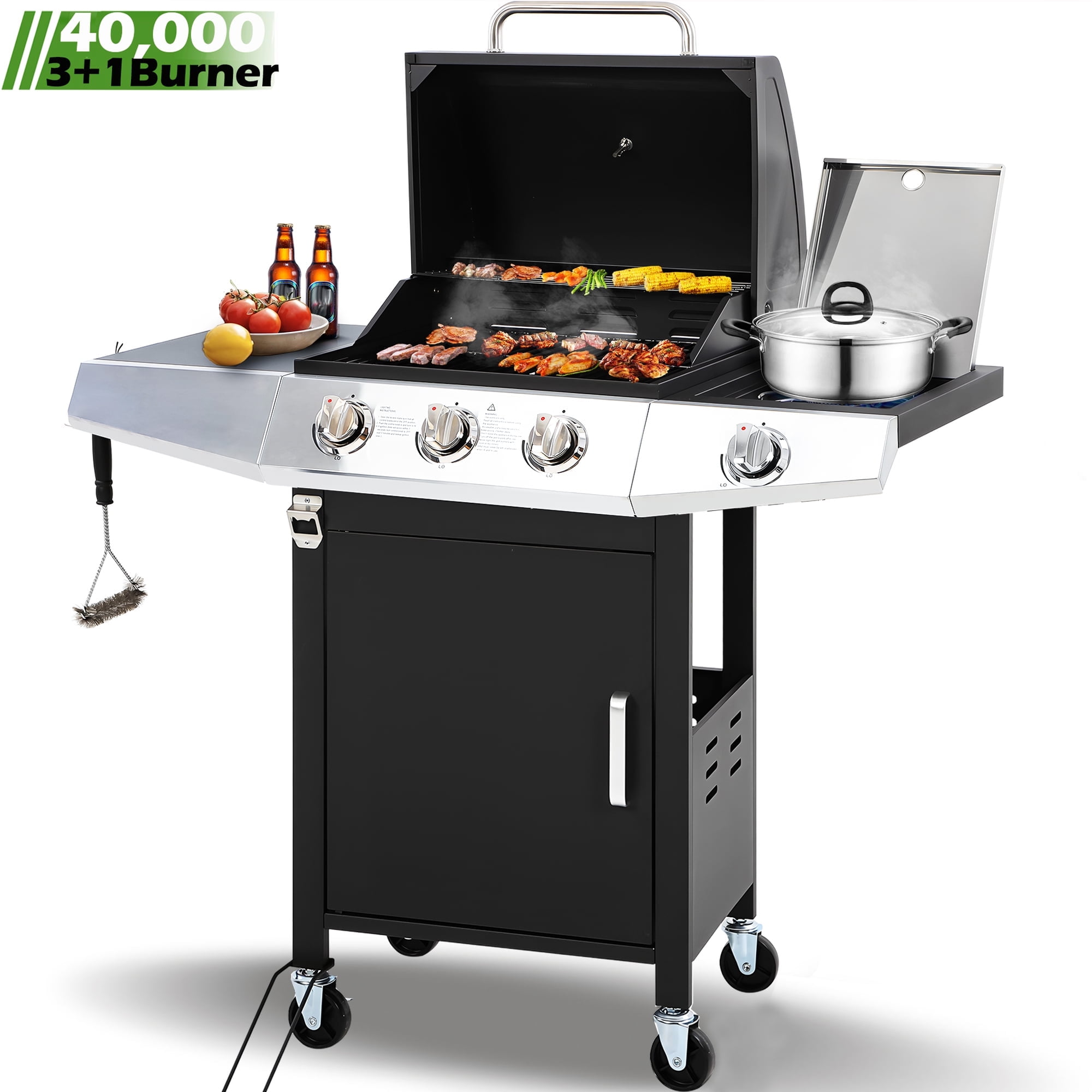 Seizeen Propane Gas Grill, 3 Burners BBQ with Side Burner, 133950BTU ...