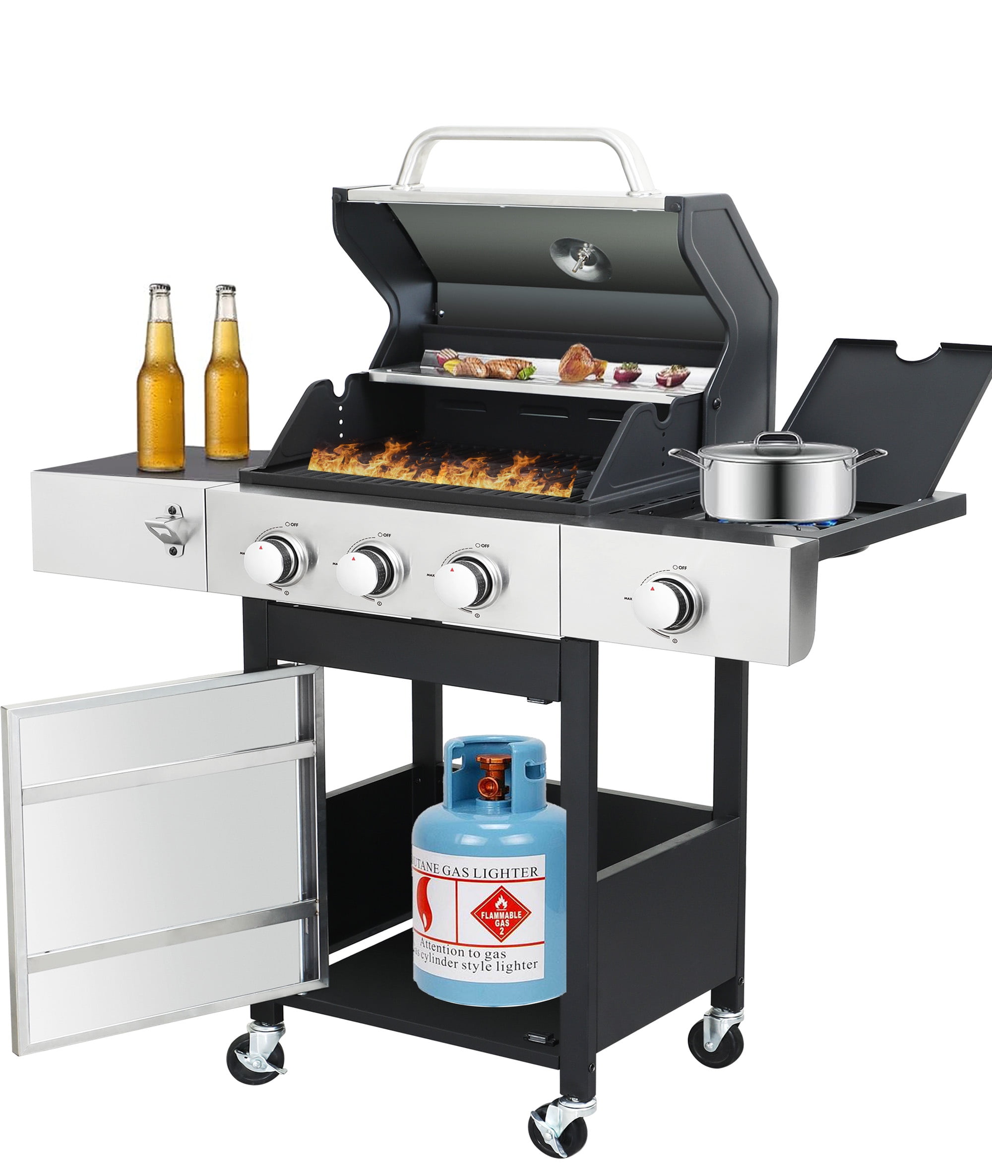 Seizeen Propane Gas Grill, 3 Burners BBQ with Side Burner, 133950BTU ...