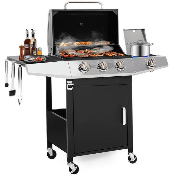 Seizeen Propane Gas Grill, 3 Burners BBQ with Side Burner, 133950BTU ...
