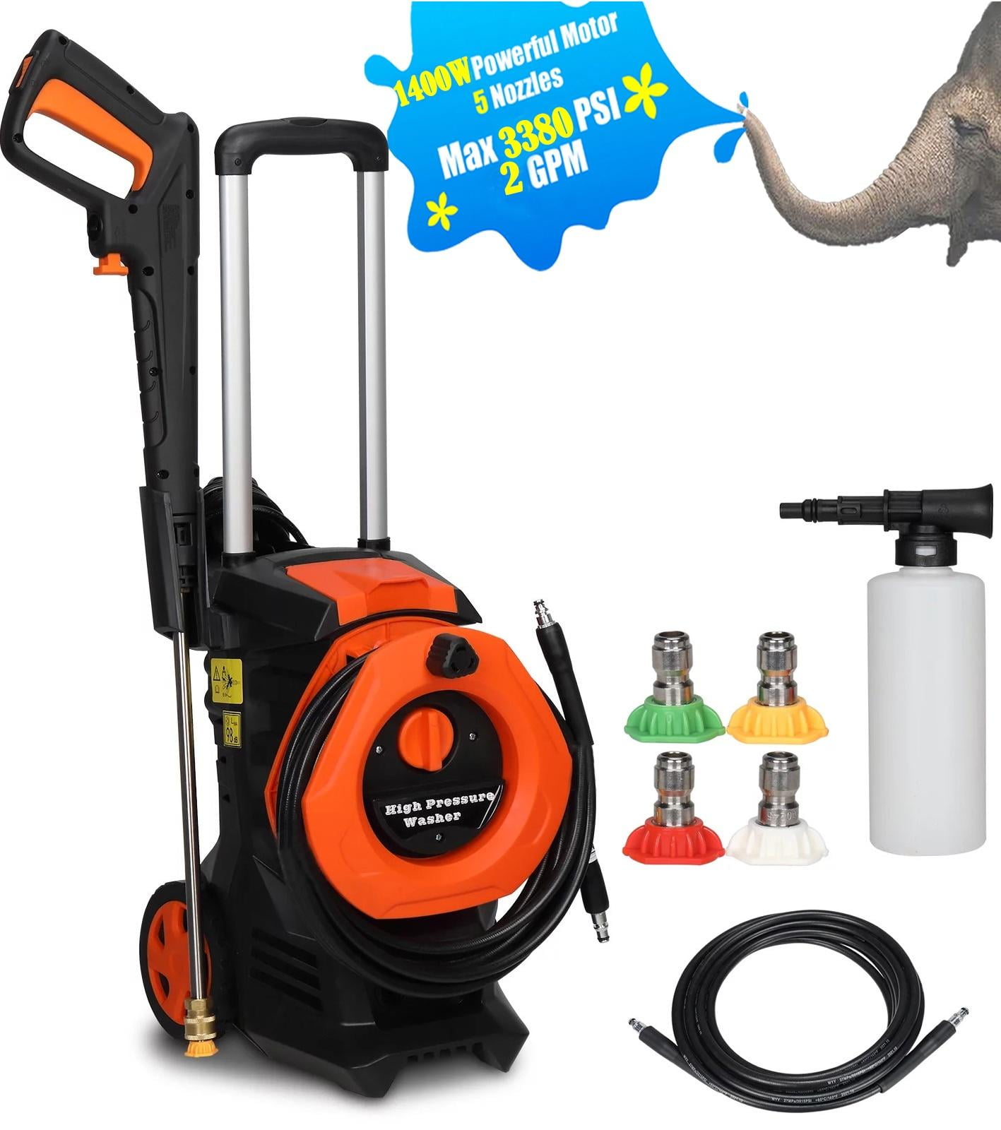 Seizeen 1400W Pressure Washer, 3380 PSI, Multi Nozzles, with Foam ...