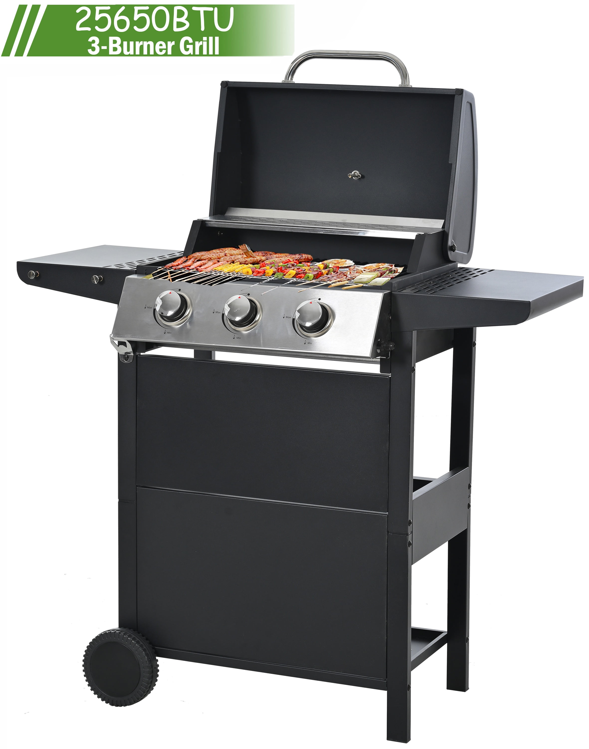 Seizeen Propane BBQ Grill, 3-Burner, 133950BTU, Stainless Steel with ...