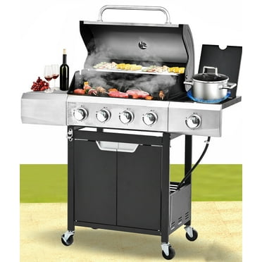 Portable Gas Grill w/Side Burner, 3-Burner Stainless Steel Propane ...