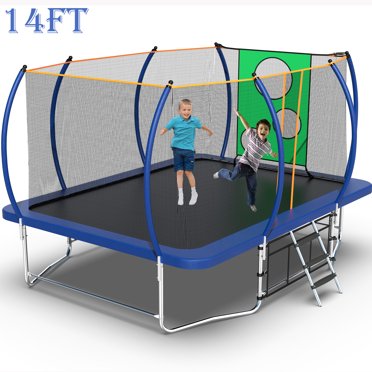 Jumpking Rectangle 10 x 14' Trampoline, with Enclosure, Blue/Yellow ...