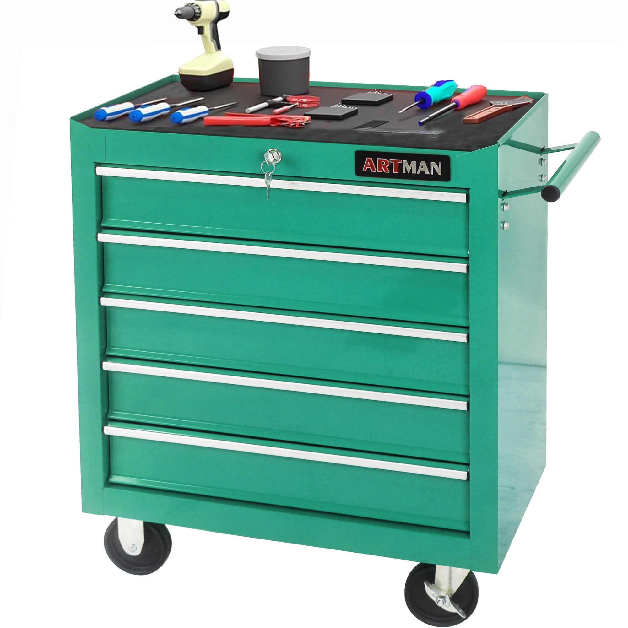 Seizeen 5-Drawer Roller Tool Box, Lockable Metal Storage on Wheels ...