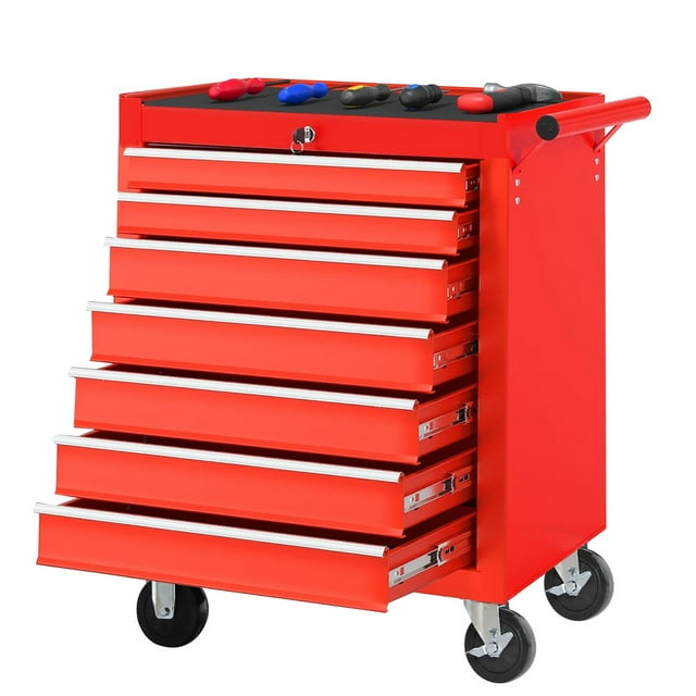 Seizeen Rolling Toolbox with 5 Drawers, Metal Storage Cabinet, Multifunctional Tool Cart with ...