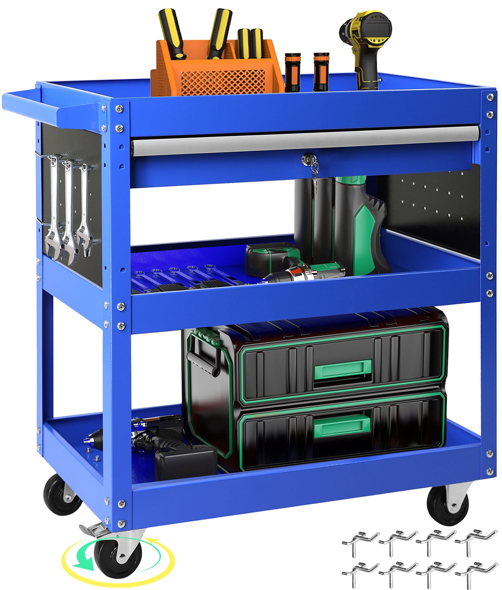 Seizeen Rolling Tool Cart with Storage, Heavy Duty, Mobile, Lockable ...