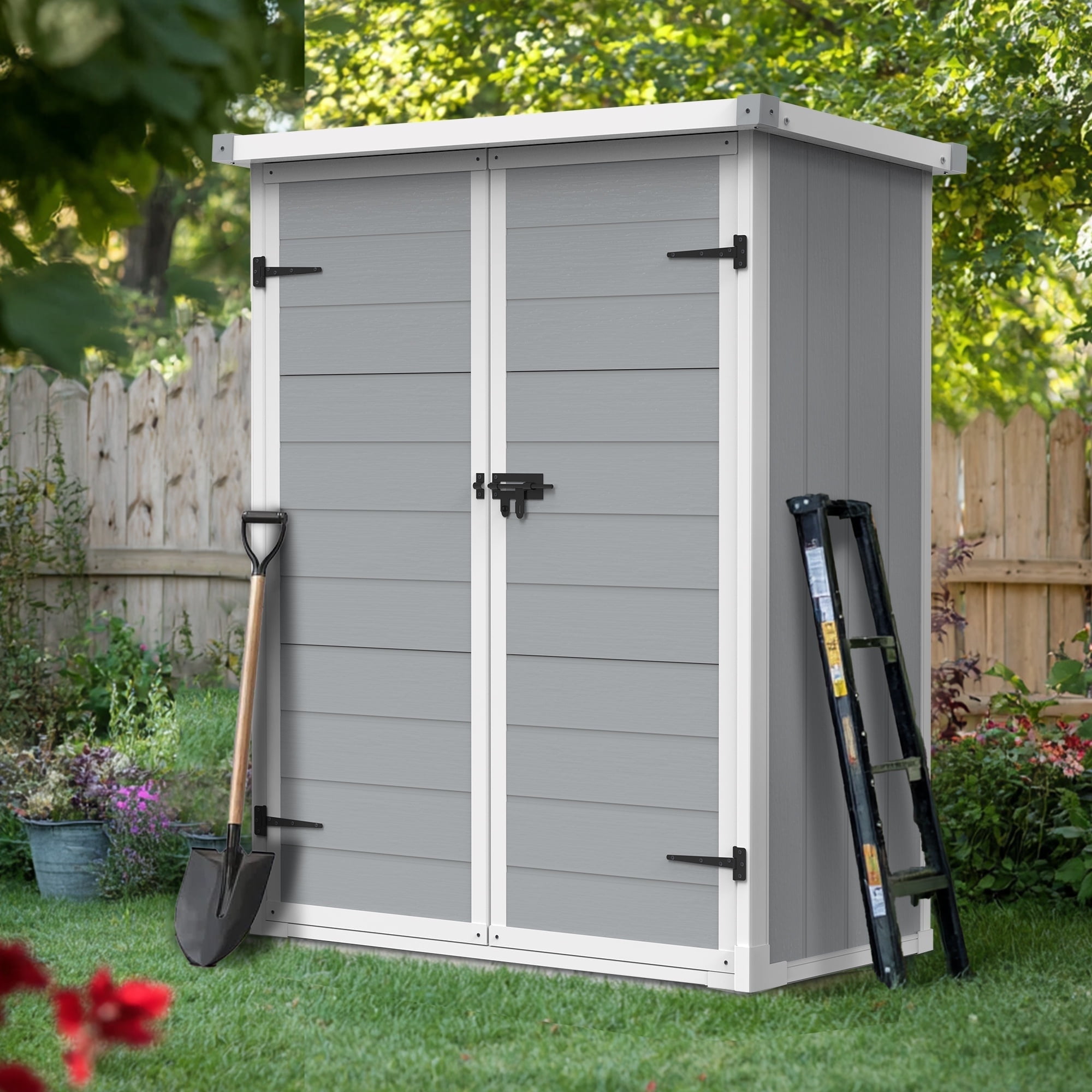 Seizeen 5x4FT Waterproof Outdoor Storage Shed, Resin Tool Shed with ...