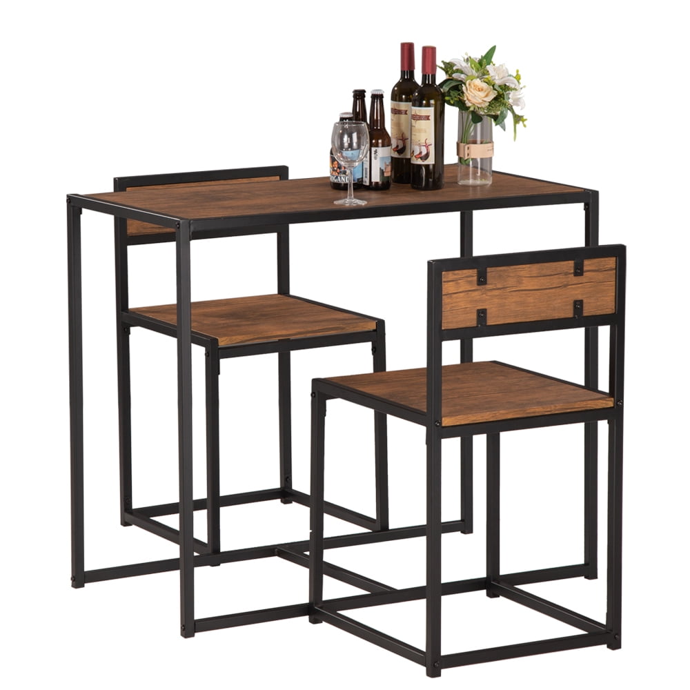 Seizeen Simple Dining Table Set for 2, 3 Pieces Wood Grain Table ...