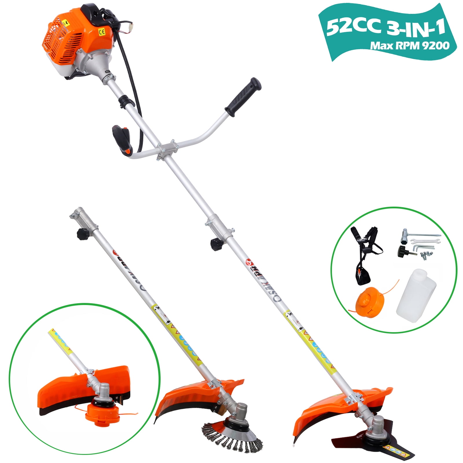 Gas Powered Weed Wacker Cordless, 52CC 2-Stroke 18'' Weed Eater W/10 ...